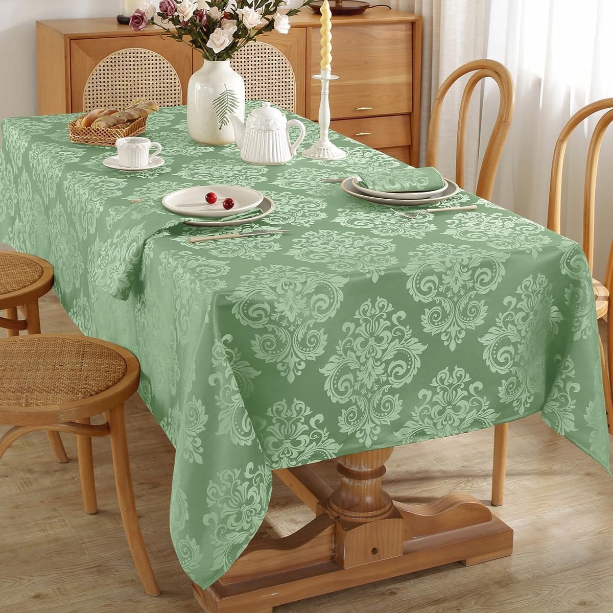 SASTYBALE Rectangle Tablecloth 52 x 70 Inch Floral Jacquard Damask ...
