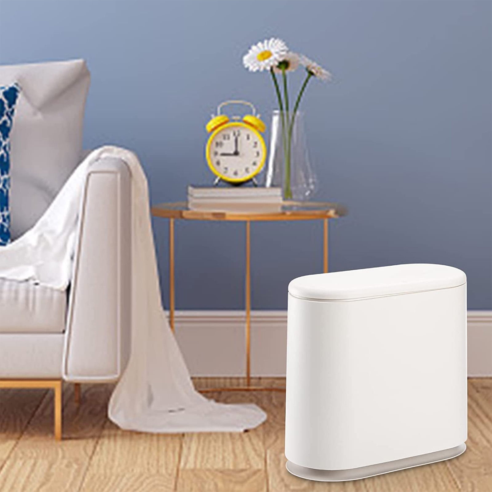 SASUYTWU Garbage Bin (White), Trashcan Push Button Trash Can Open Lid ...
