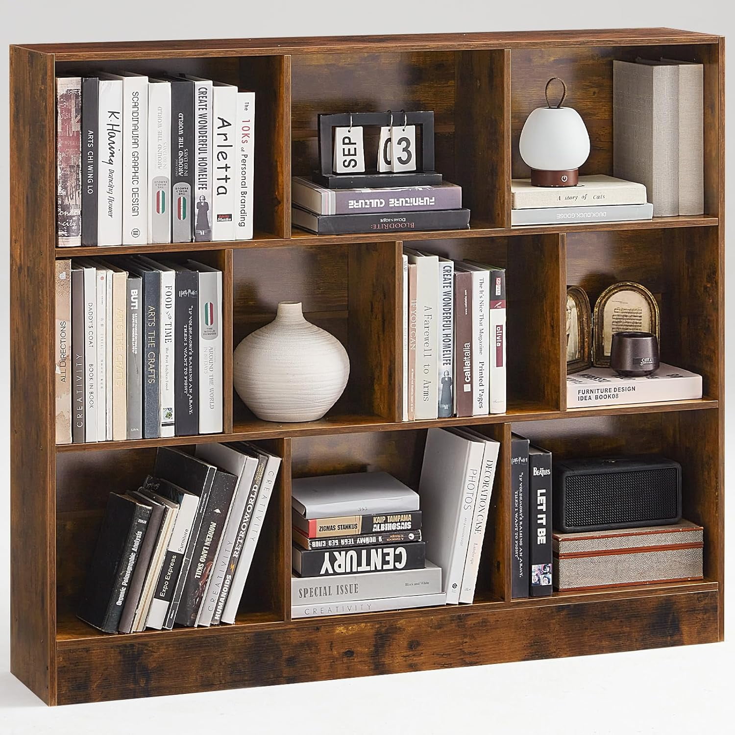 sasyxdc 10 Cube Bookshelf with Base 3 Tier Mid-Century Grey Bookcase ...