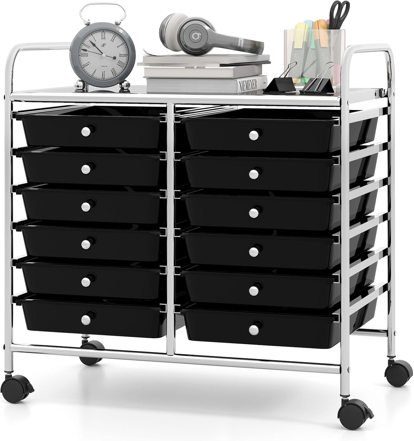 SASYXDC 12-Drawer Rolling Cart with Drawers Storage Cart with Universal ...
