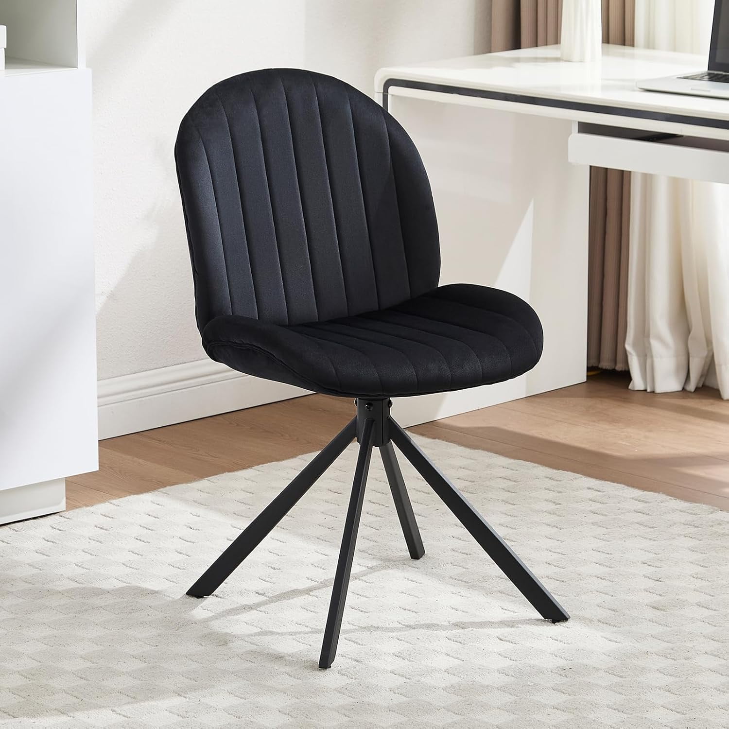 SASYXDC 19" Velvet Swivel Chair Wheels Upholstered Armless Task Chairs Criss Cross Chair Legged ...