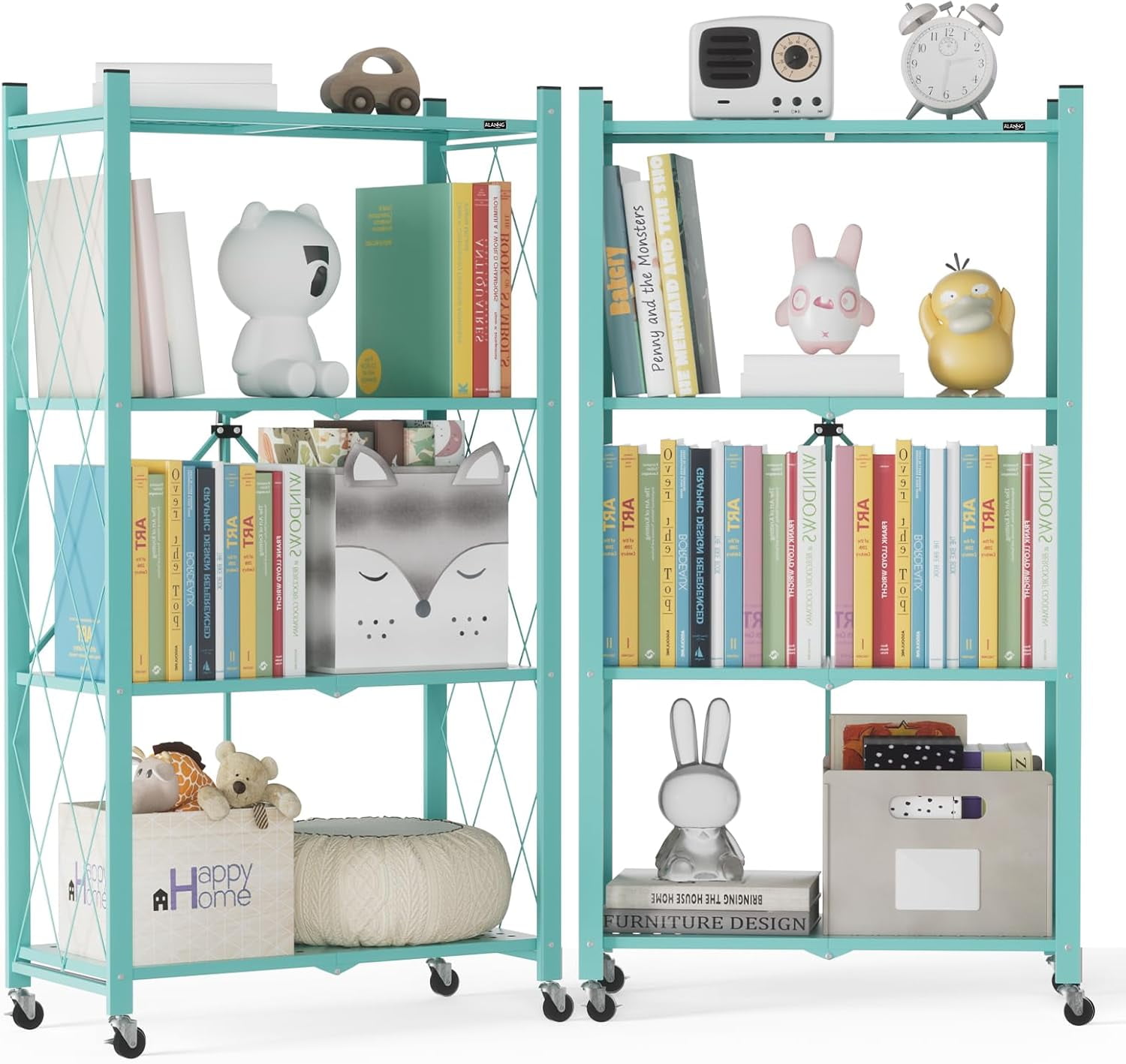 SASYXDC 2-Pack Folding Bookshelf on Wheels Cute Rolling Shelves for ...