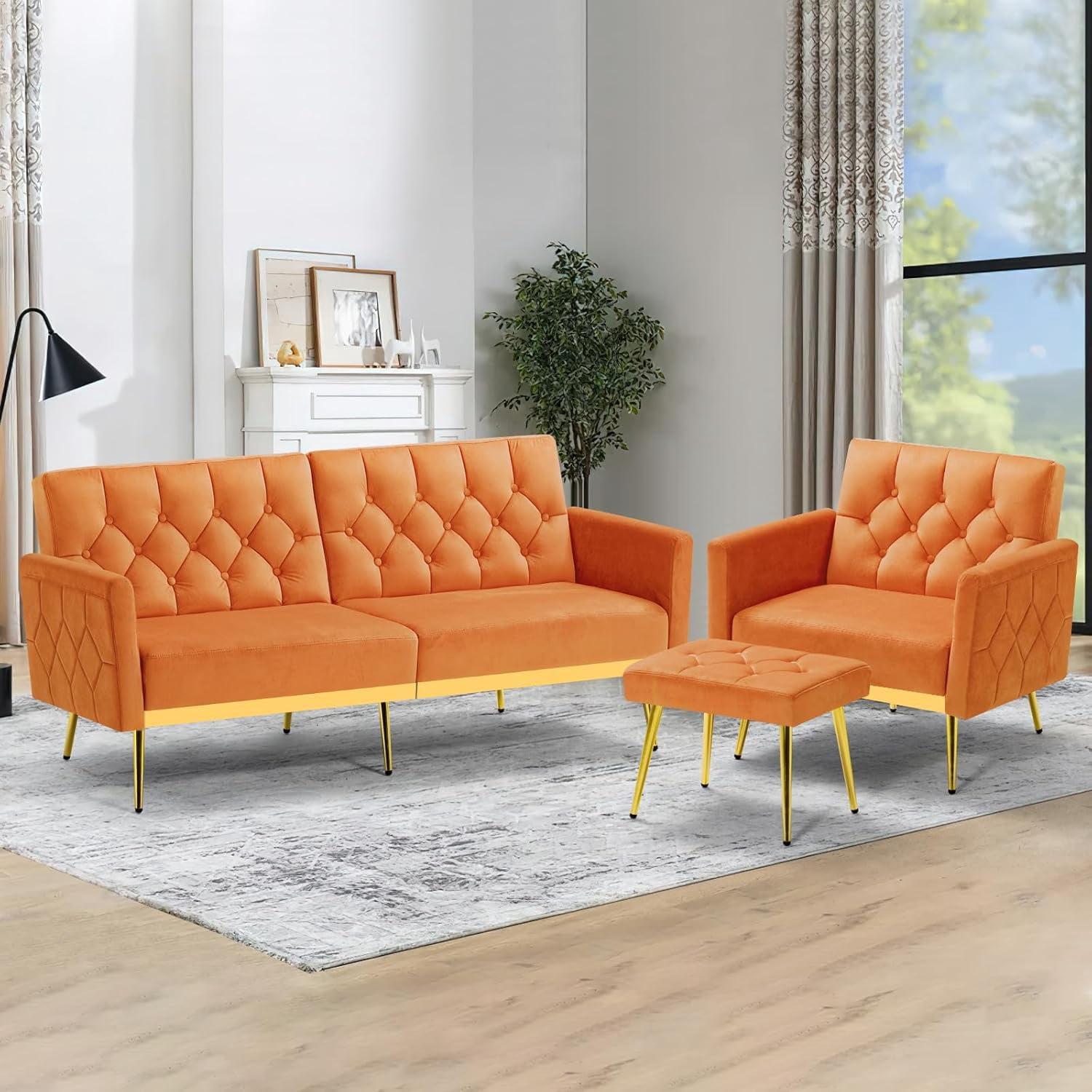 SASYXDC 2 Pieces Velvet Sofa Set w/Adjustable Armrests and Backrests ...