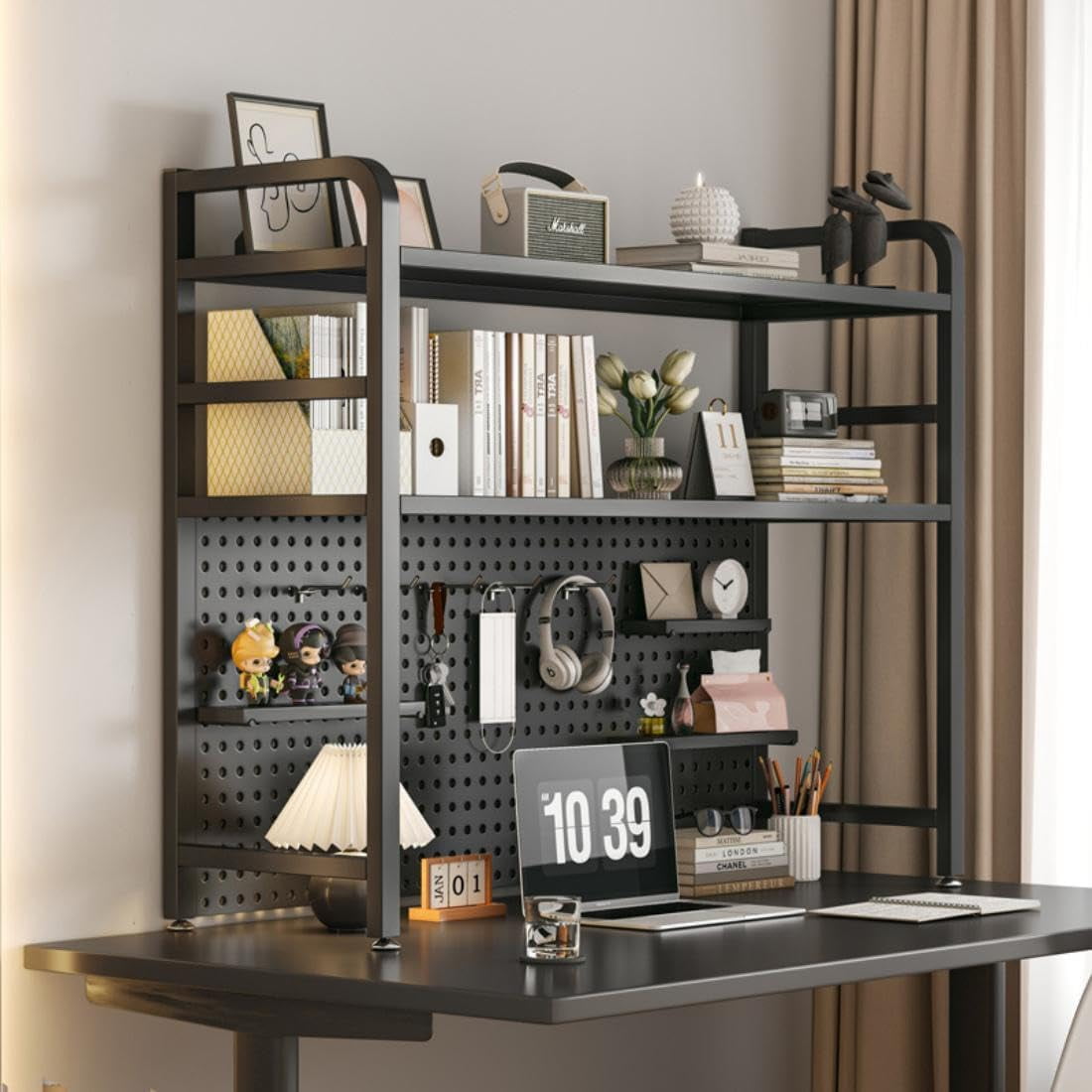 SASYXDC 2 Tiers Freestanding Bookshelf 38 Inch Desktop Bookcase Display ...