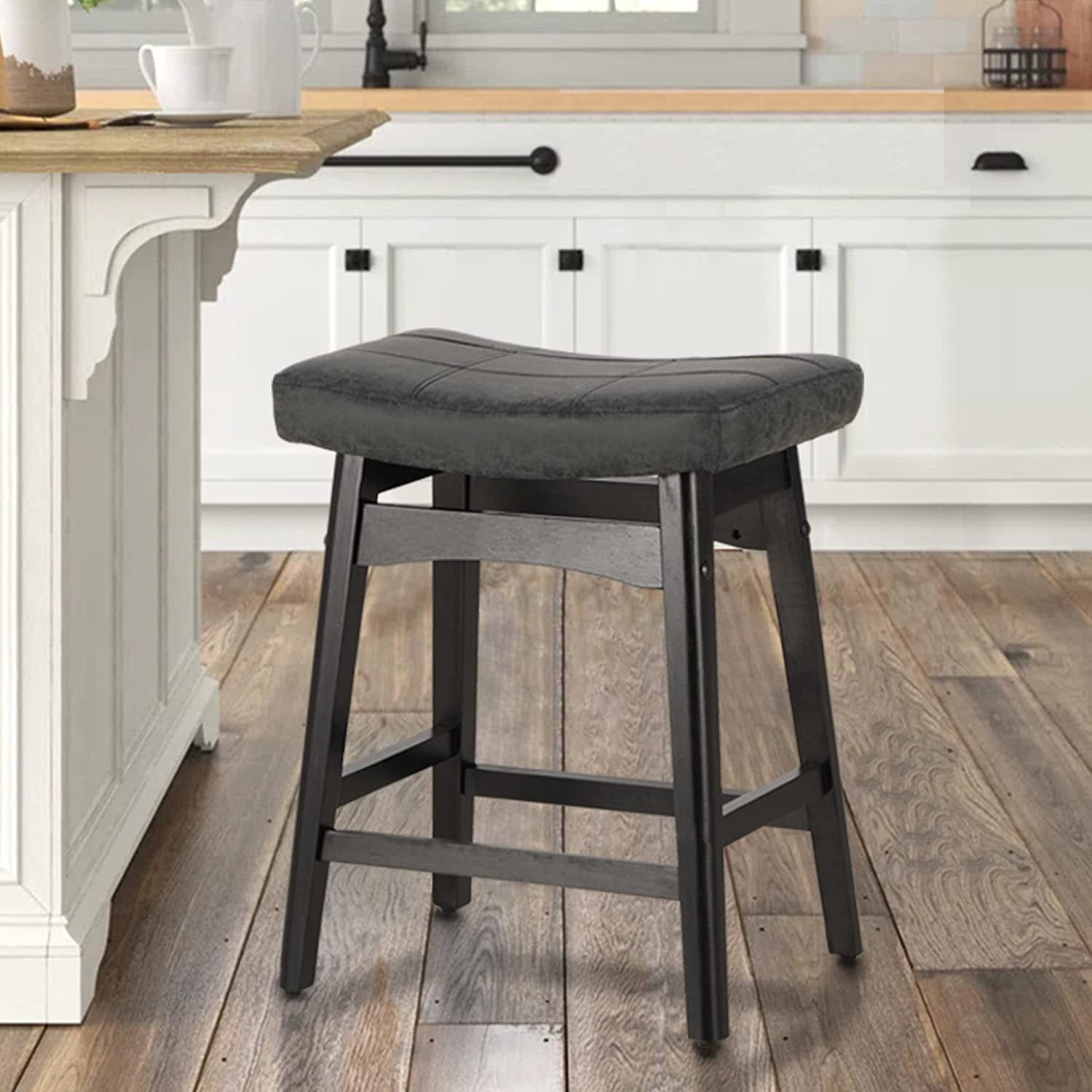 SASYXDC 24" Bar Stools Solid Wood Kitchen Stools with PU Leather ...