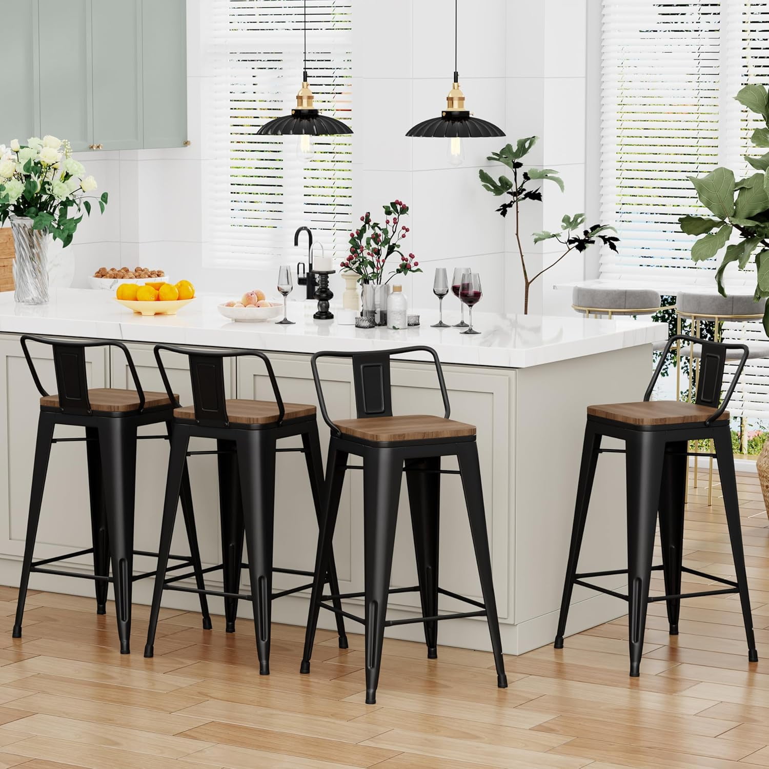 SASYXDC 24" Metal Barstools Industrial Counter Height Bar Stools ...