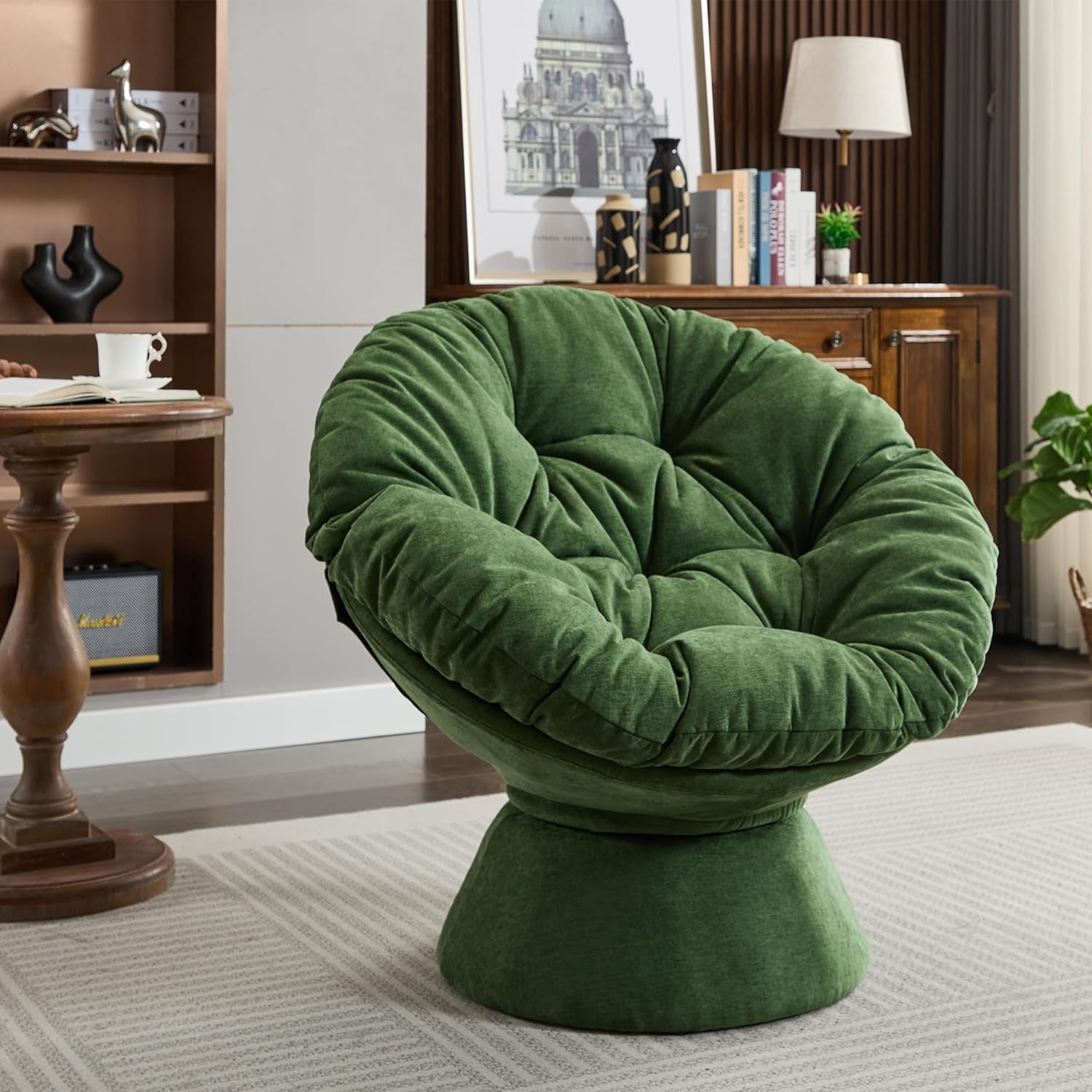 SASYXDC 360 Degree Swivel Papasan Chair Chenille Fabric Overstuffed ...