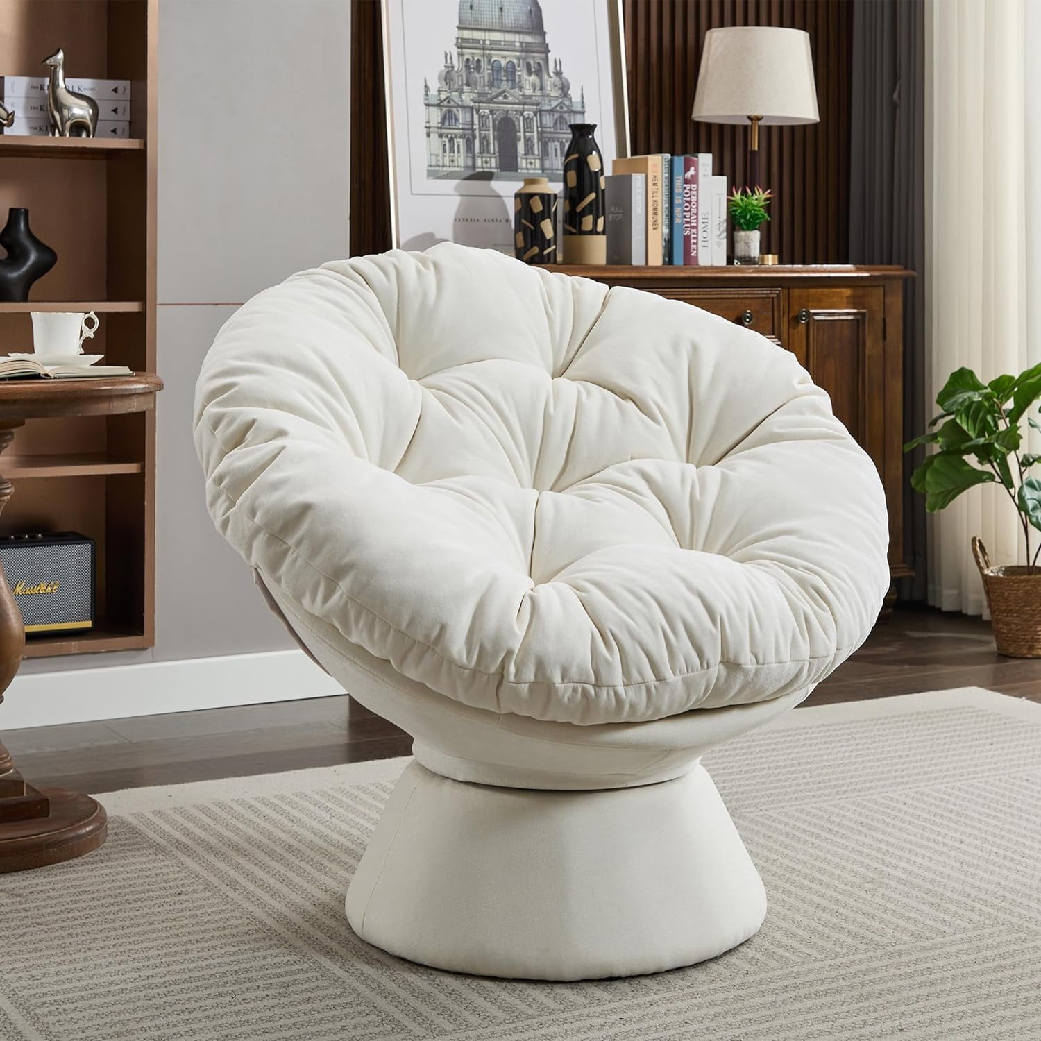 SASYXDC 360 Degree Swivel Papasan Chair Chenille Fabric Overstuffed ...