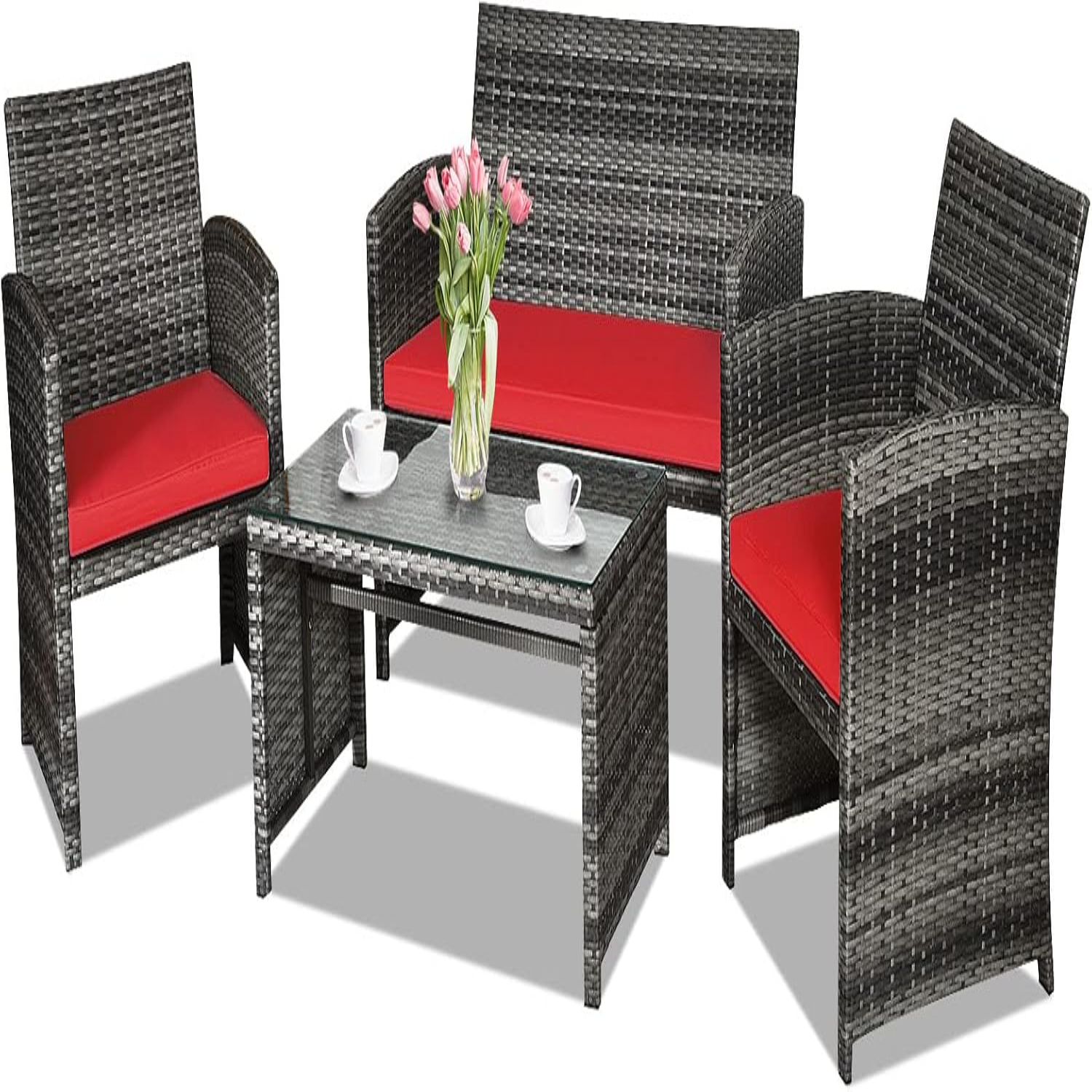 SASYXDC 4-Piece Rattan Patio Furniture Set Outdoor Wicker Conversation ...