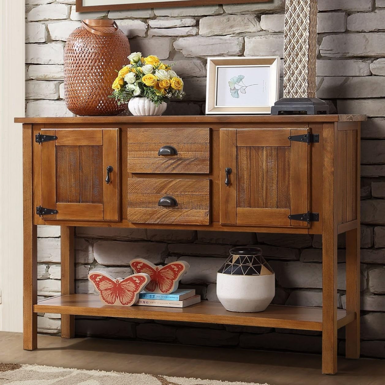 SASYXDC 48" Modern Solid Wood Sofa Table Pine Console Table with 3 ...