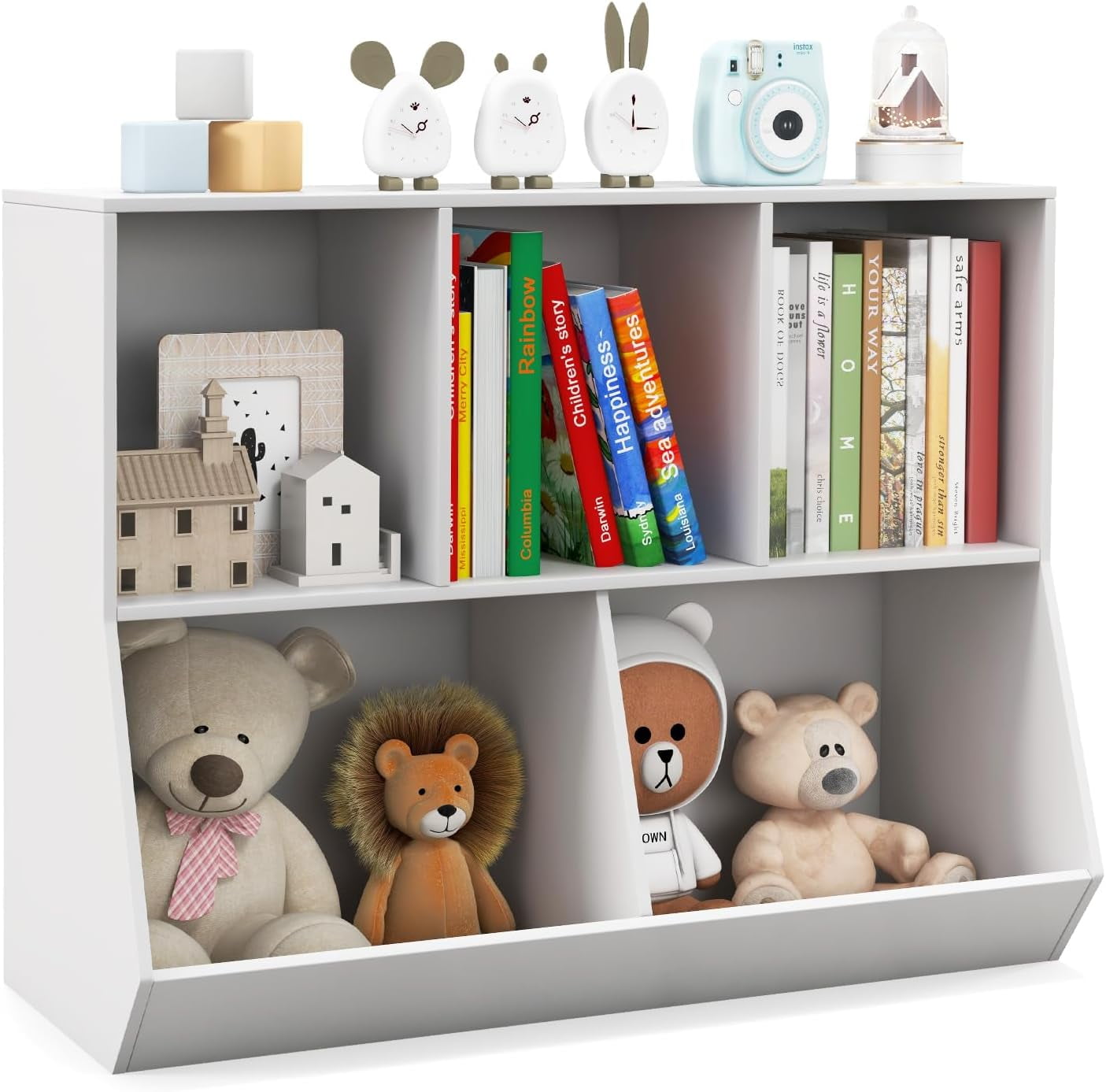 SASYXDC 5-Cubby Toy Storage Organizer Kids Bookshelf with Cube Shelves ...