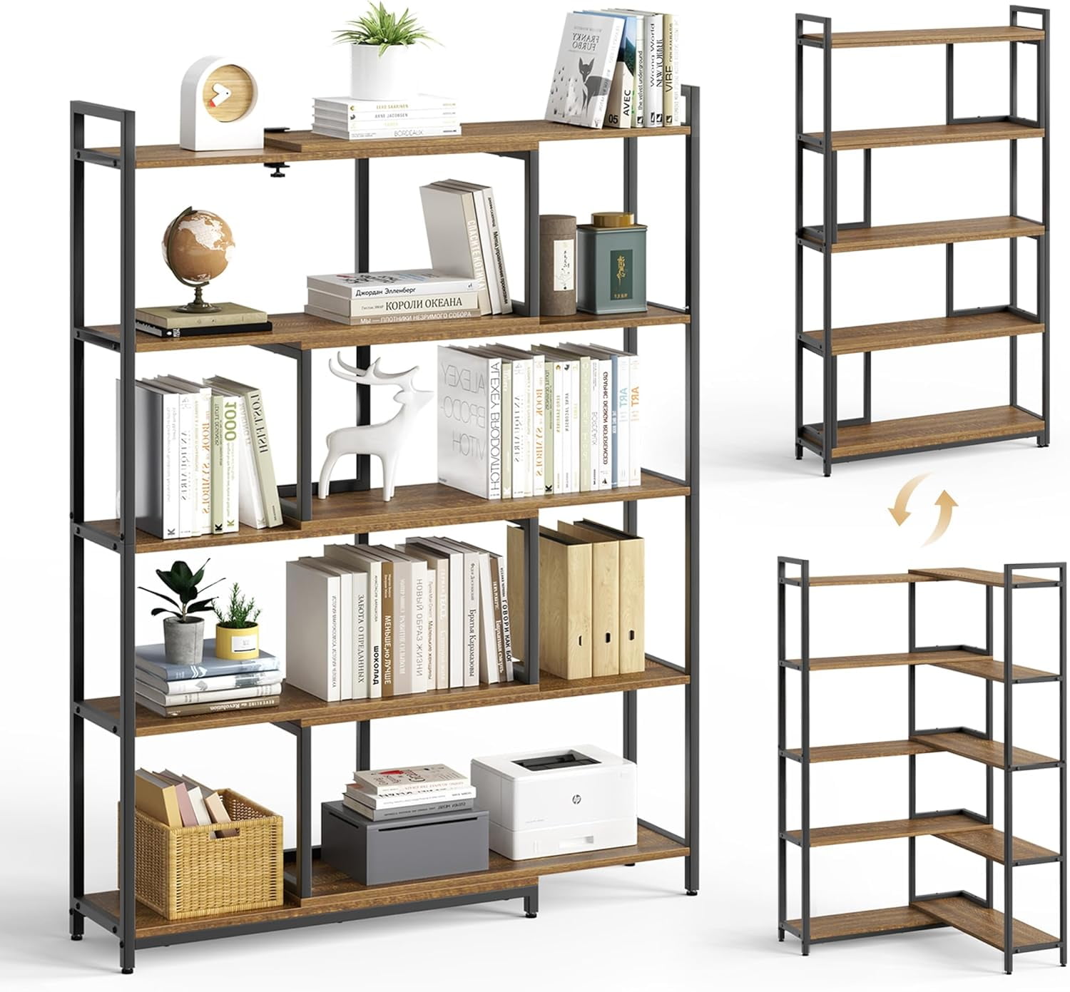 SASYXDC 5-Tier Corner Bookshelf with Storage Shelf L-Shaped Bookcases ...