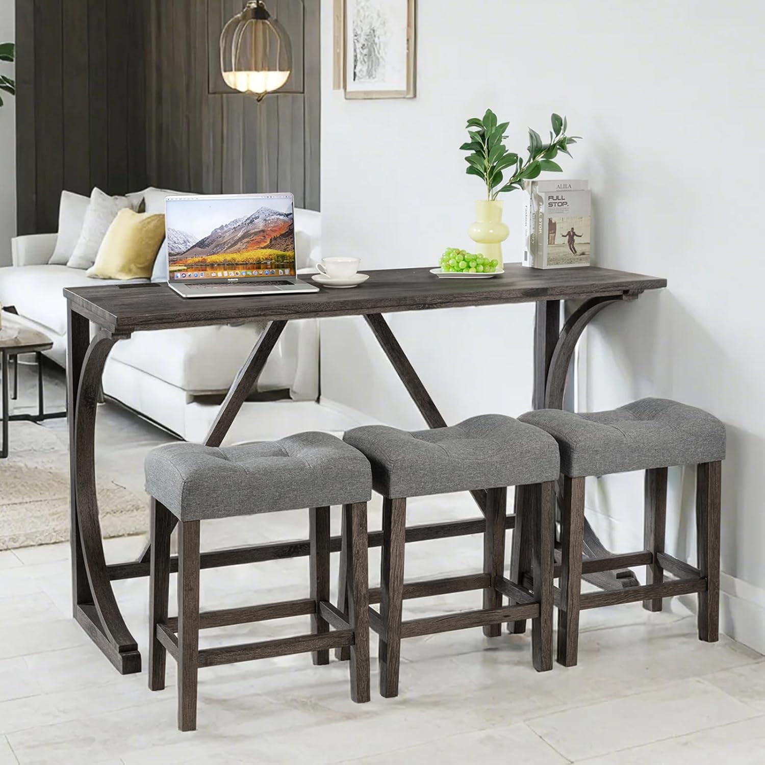 SASYXDC 59" 4 Piece Bar Set with -in Power Outlet Behind Couch Sofa ...