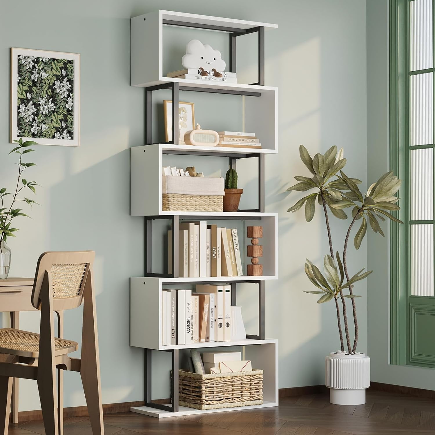 SASYXDC 6-Tier 84.4" Tall Bookshelf S-Shaped Modern Bookcase with ...