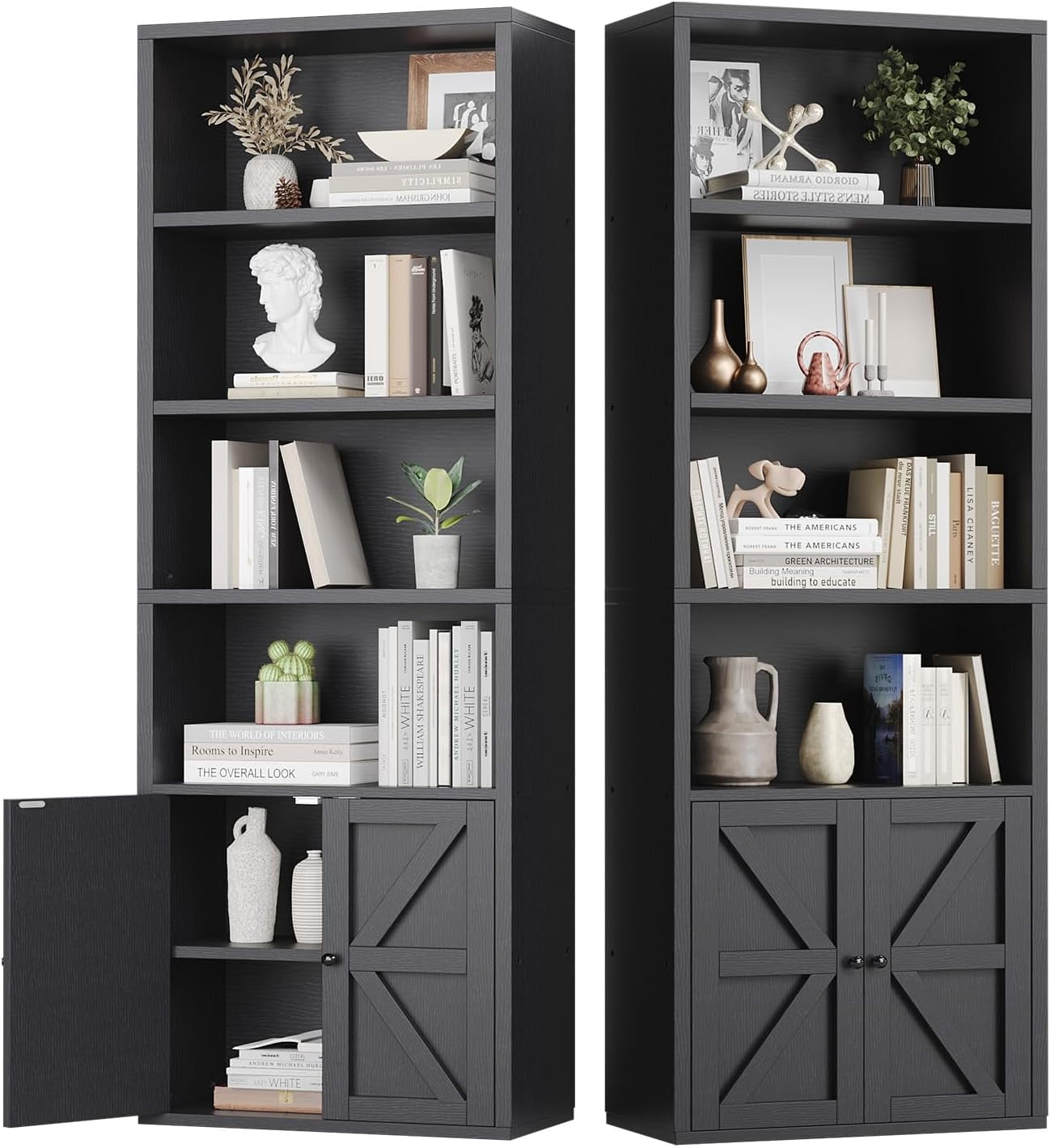 SASYXDC 6 Tier Bookshelves and Bookcase with Doors Double Wide Floor ...