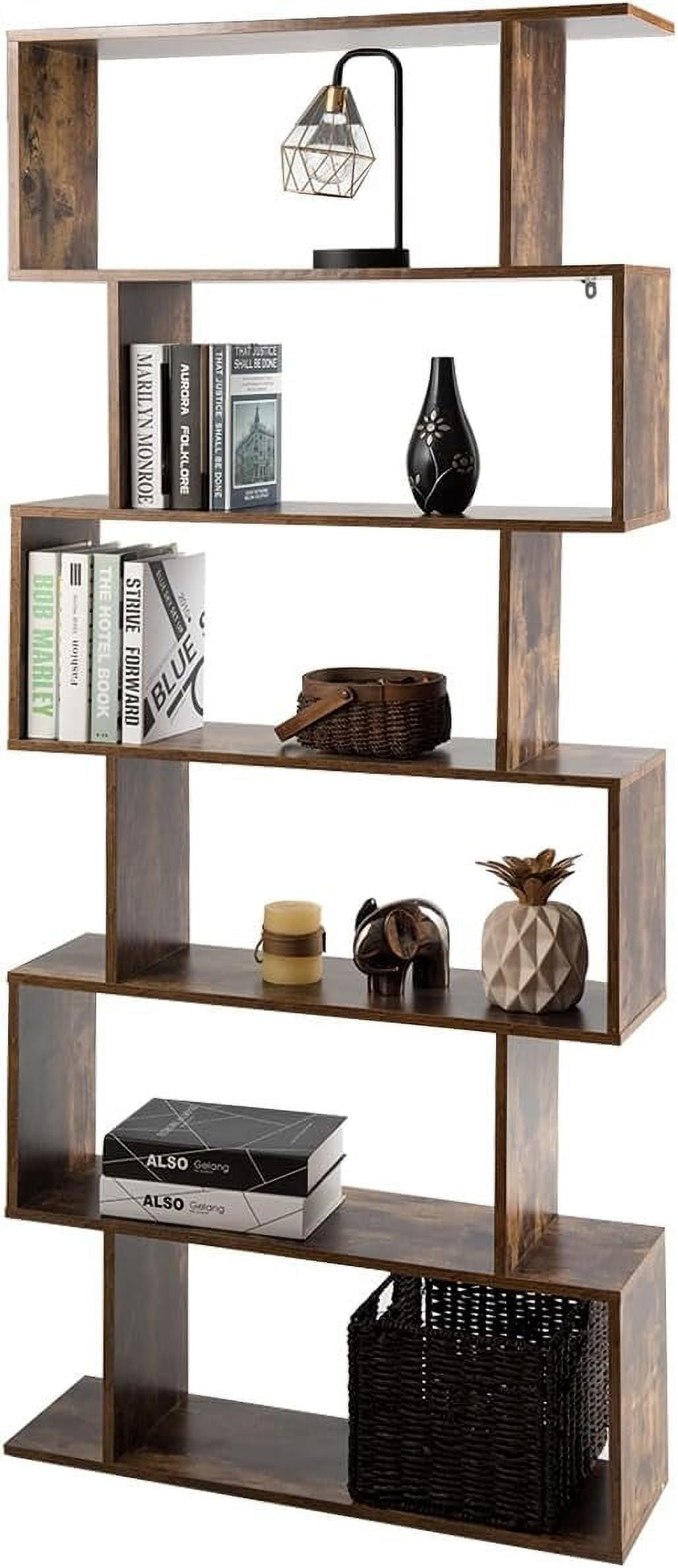 SASYXDC 6-Tier Geometric Bookcase S-Shaped Storage Display Bookshelf ...