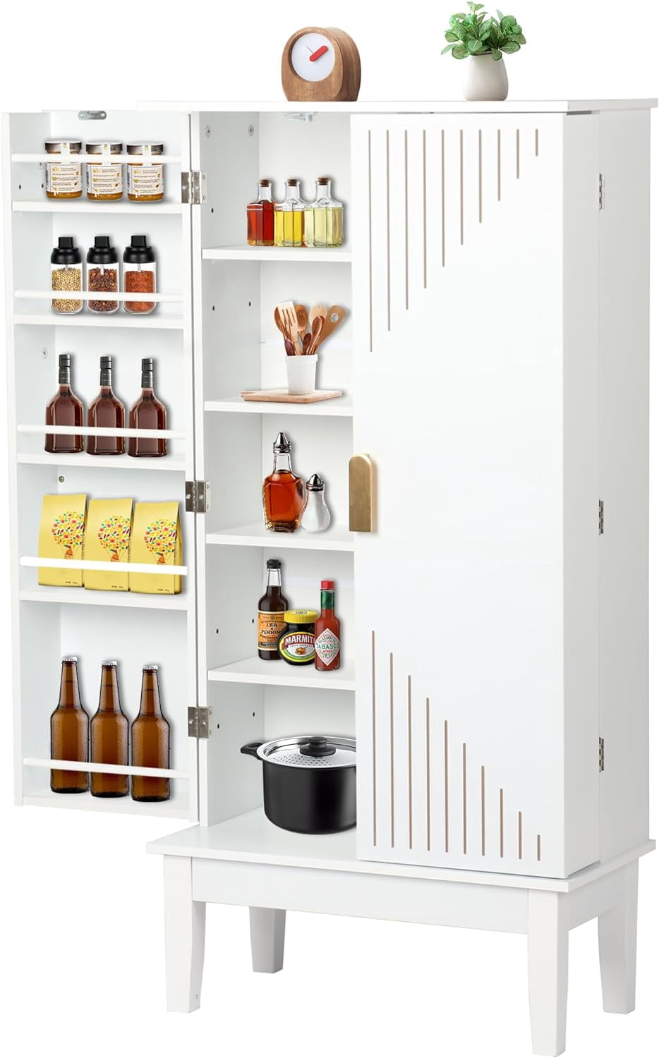 SASYXDC 63'' Tall Kitchen Pantry Cabinet with Glass Doors White Food ...