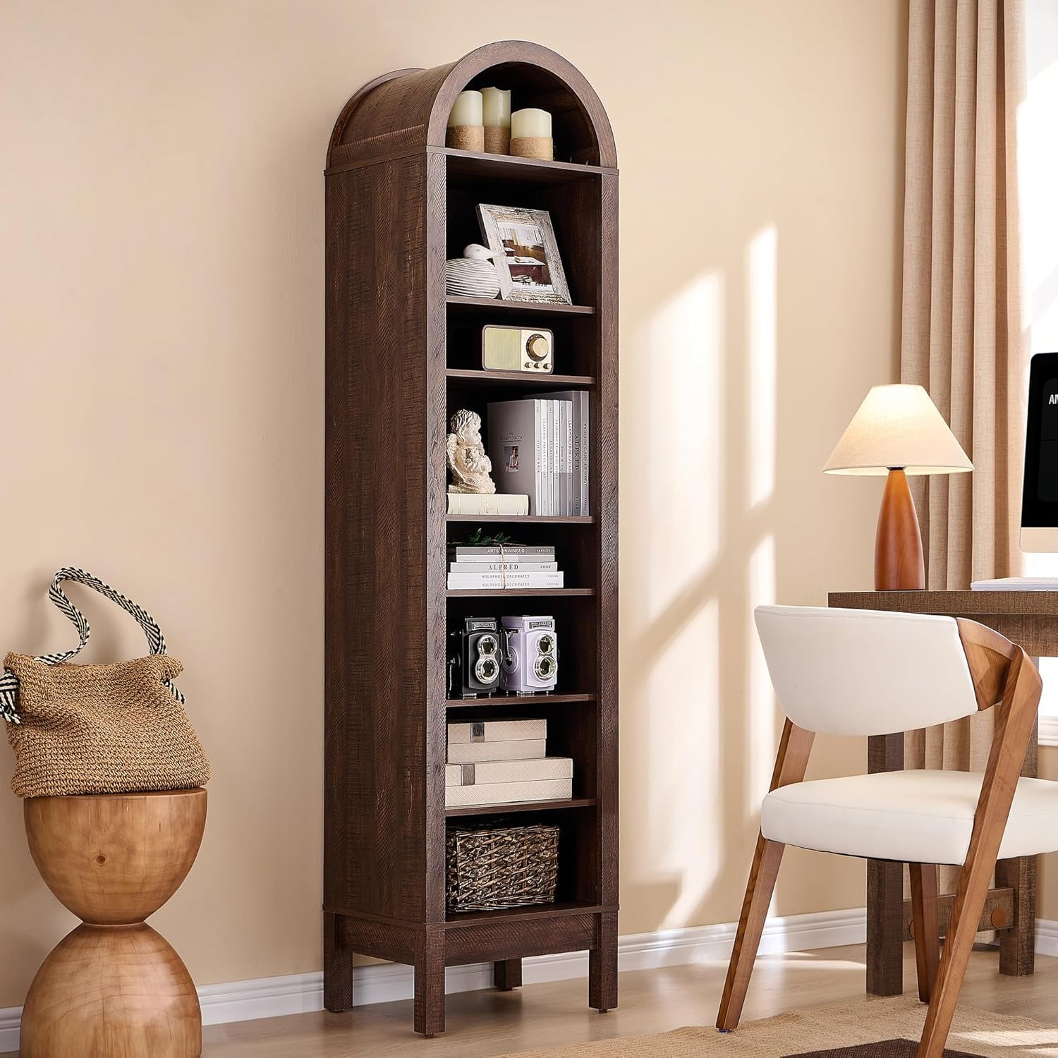 SASYXDC 71" Tall Arched Bookshelf 8 Tiers Arch Bookcase with Storage ...