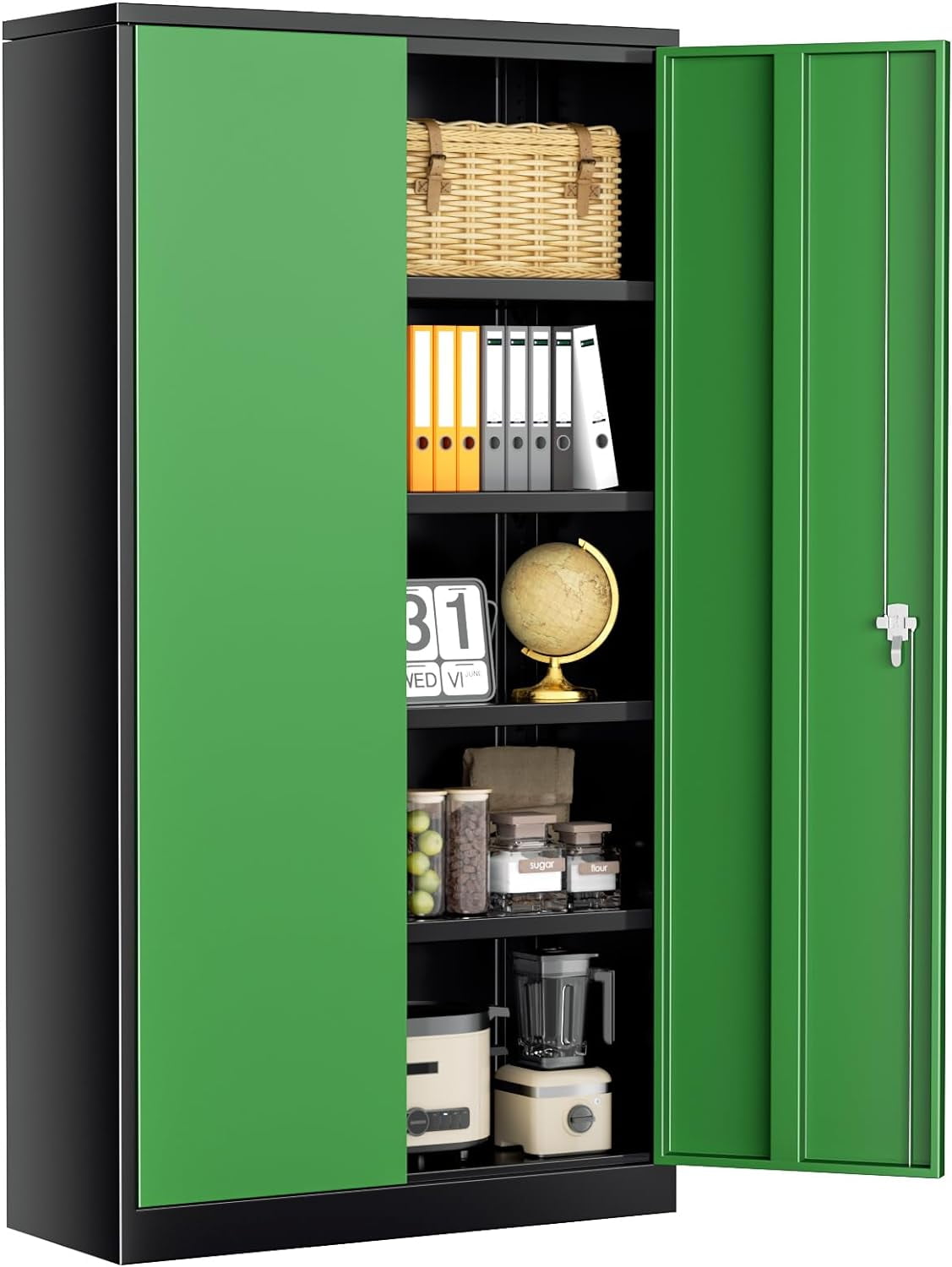 SASYXDC 72" Metal Storage Cabinet with Wheel and Pegboard Lockable ...