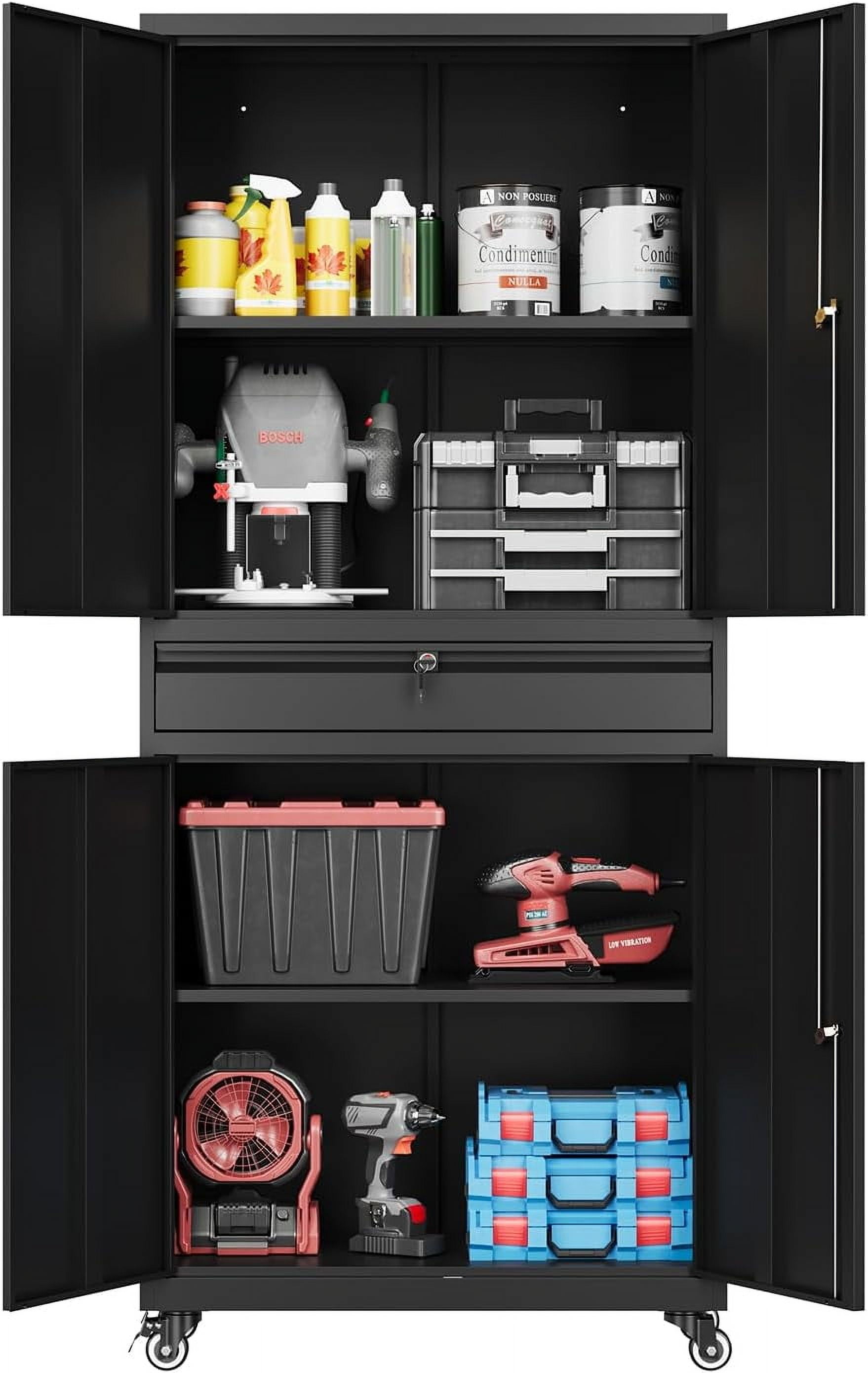 SASYXDC 73" Metal Cabinet-Black Heavy Duty Rolling Storage Cabinet ...