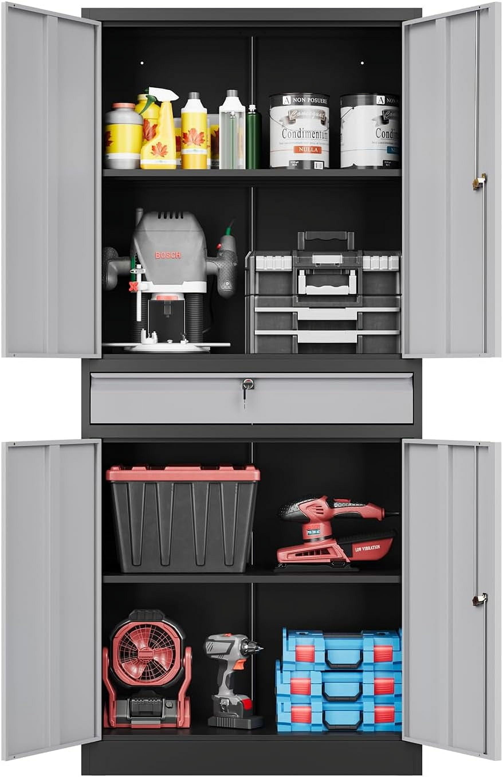 SASYXDC 73" Metal Cabinet-Black&Gray Heavy Duty Rolling Storage Cabinet ...