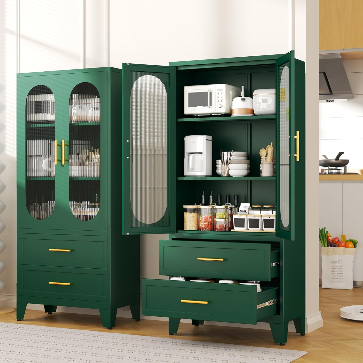 SASYXDC 73" Tall Metal Kitchen Pantry Cabinet Arched Storage Cabinets ...