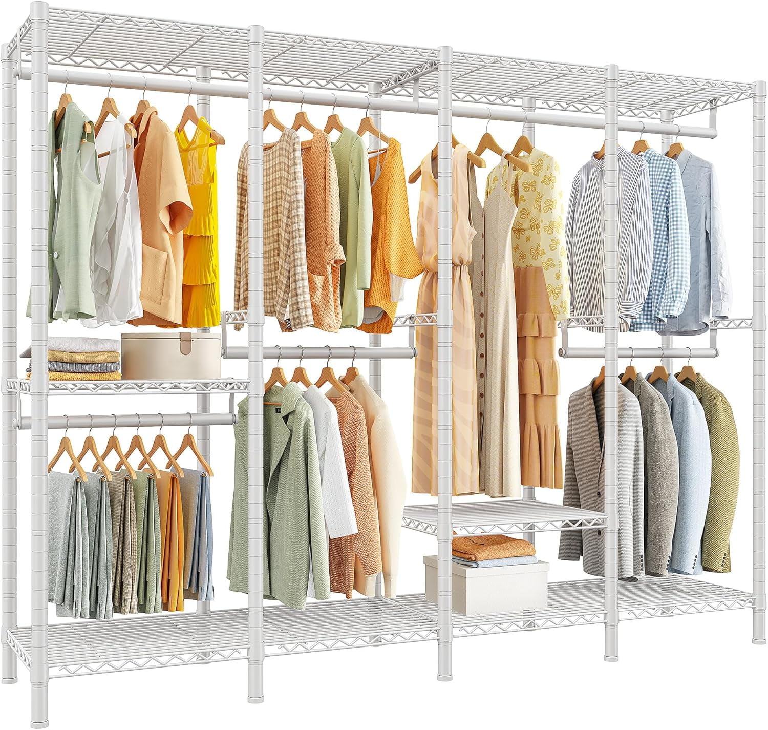 76" W Clothes Rack with Cover 1150LBS Heavy Duty Wardrobe Closet for ...