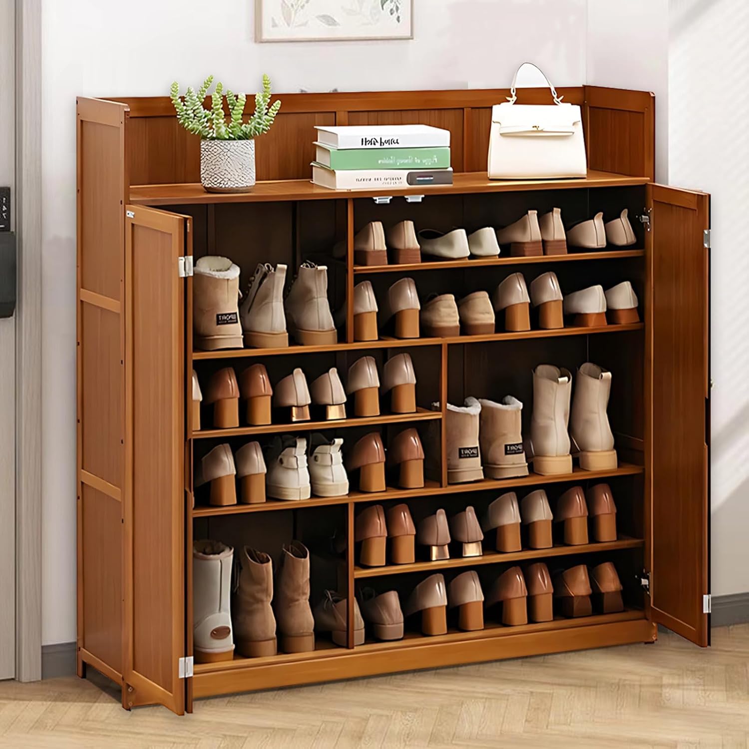 SASYXDC 8-Tier Shoe Cabinet with Doors 36-40 Pairs Freestanding Shoe ...