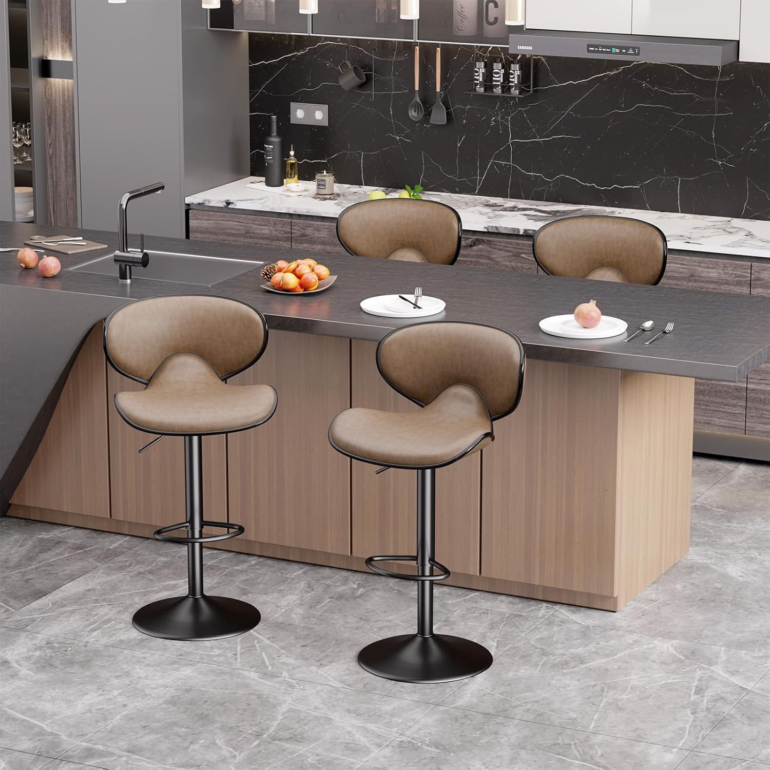 SASYXDC Bar Stools Faux Leather Bar Stools with Back Chic Swivel ...