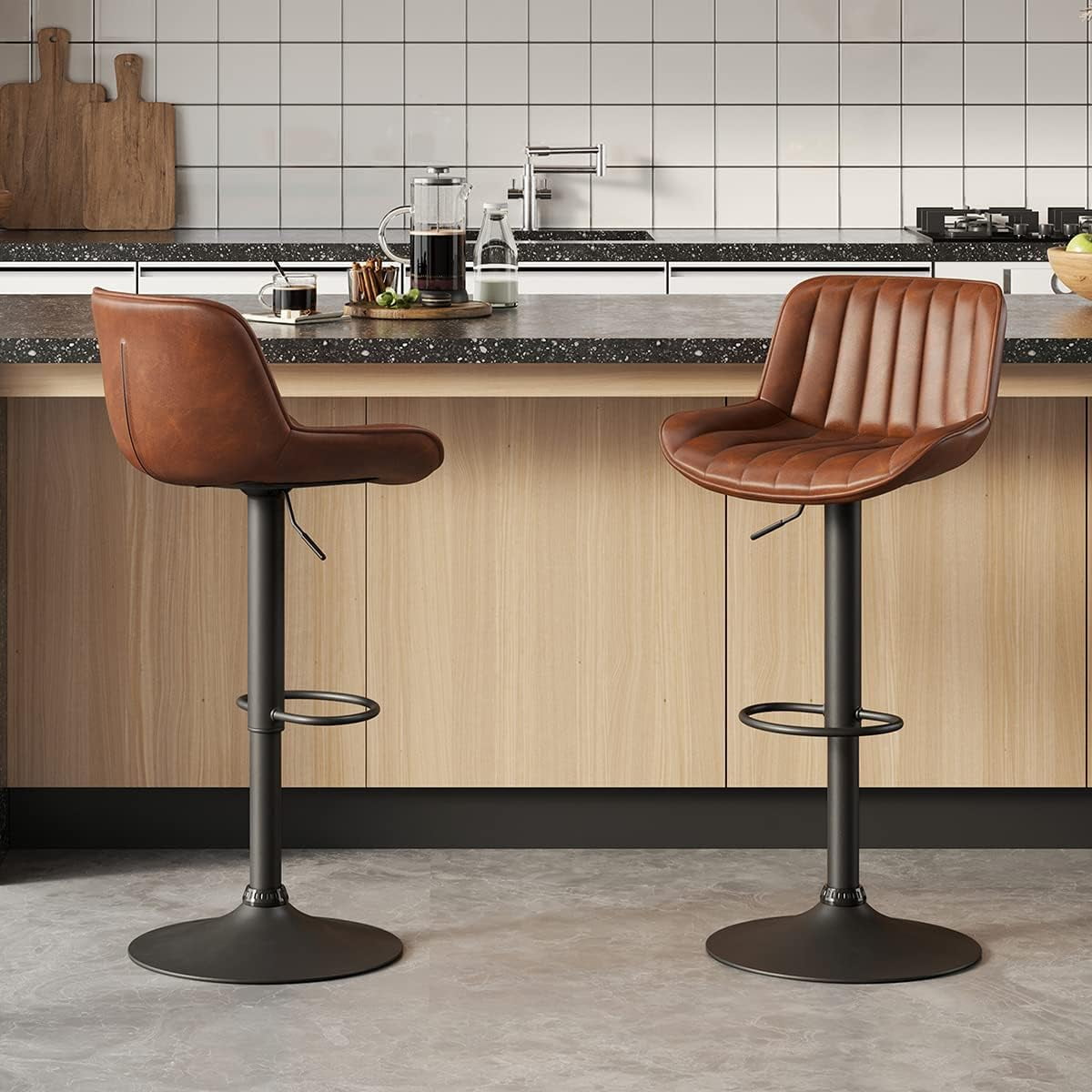 SASYXDC Bar Stools Mid Century Faux Leather Swivel Adjustable Height ...