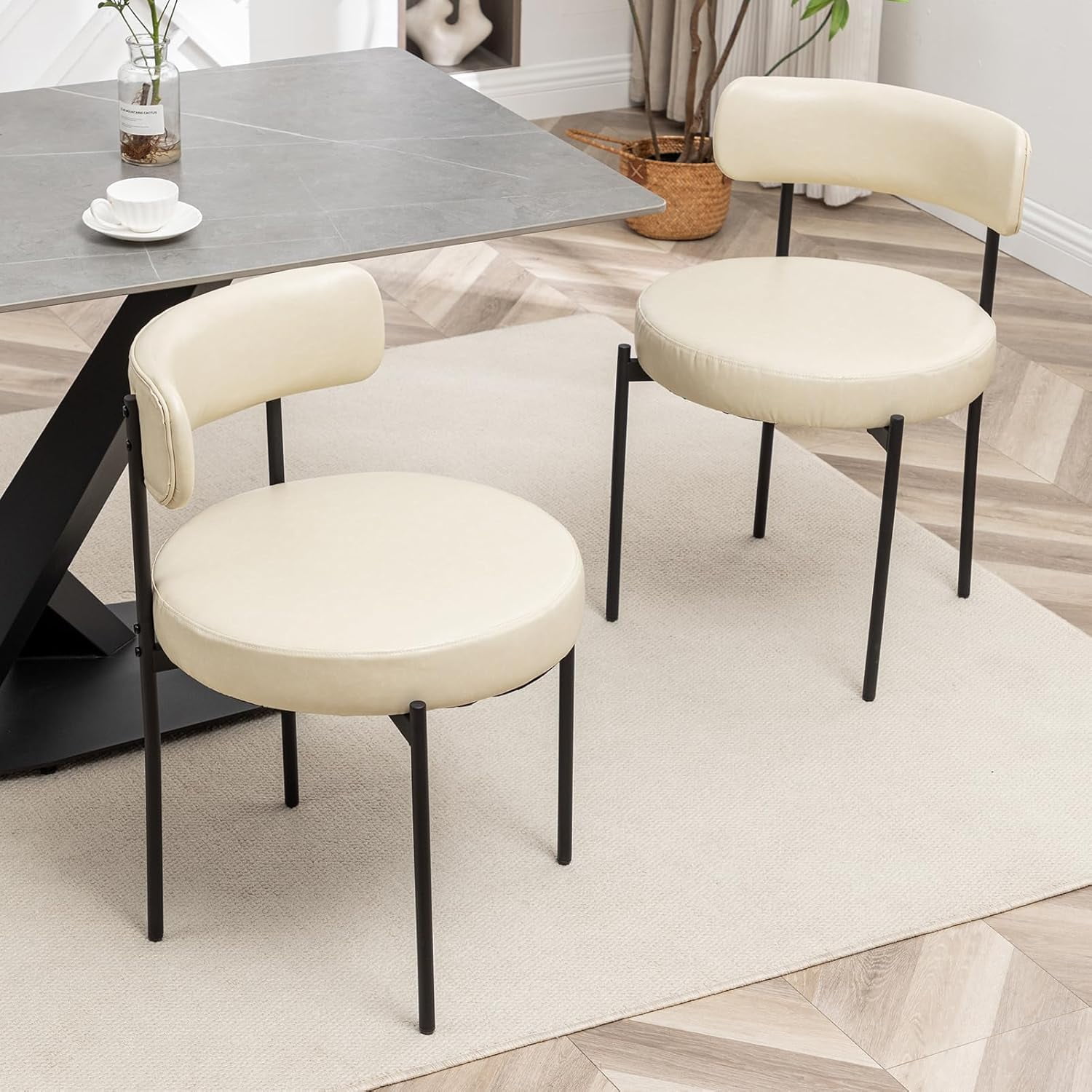 SASYXDC Black Boucle Dining Chairs Upholstered Dining Chairs with Black ...