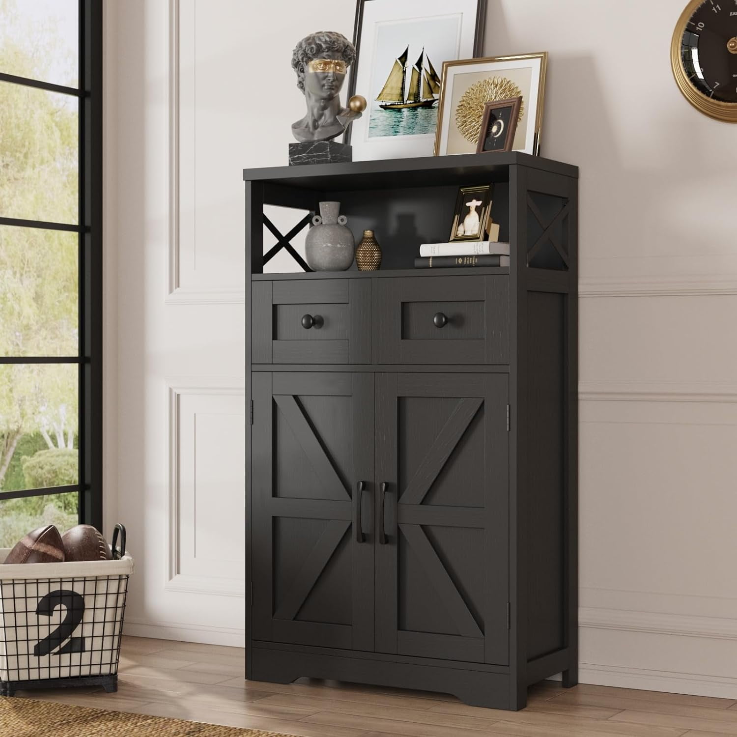 SASYXDC Black Storage Cabinet with Drawers and Shelves Freestanding ...