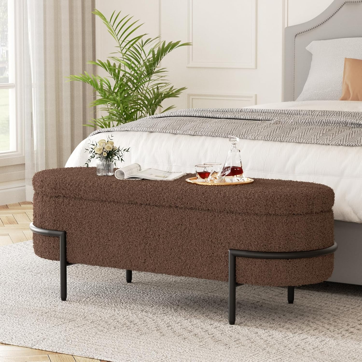 SASYXDC Brown Storage Bench Ottoman Sherpa Ottoman Bench with Storage ...