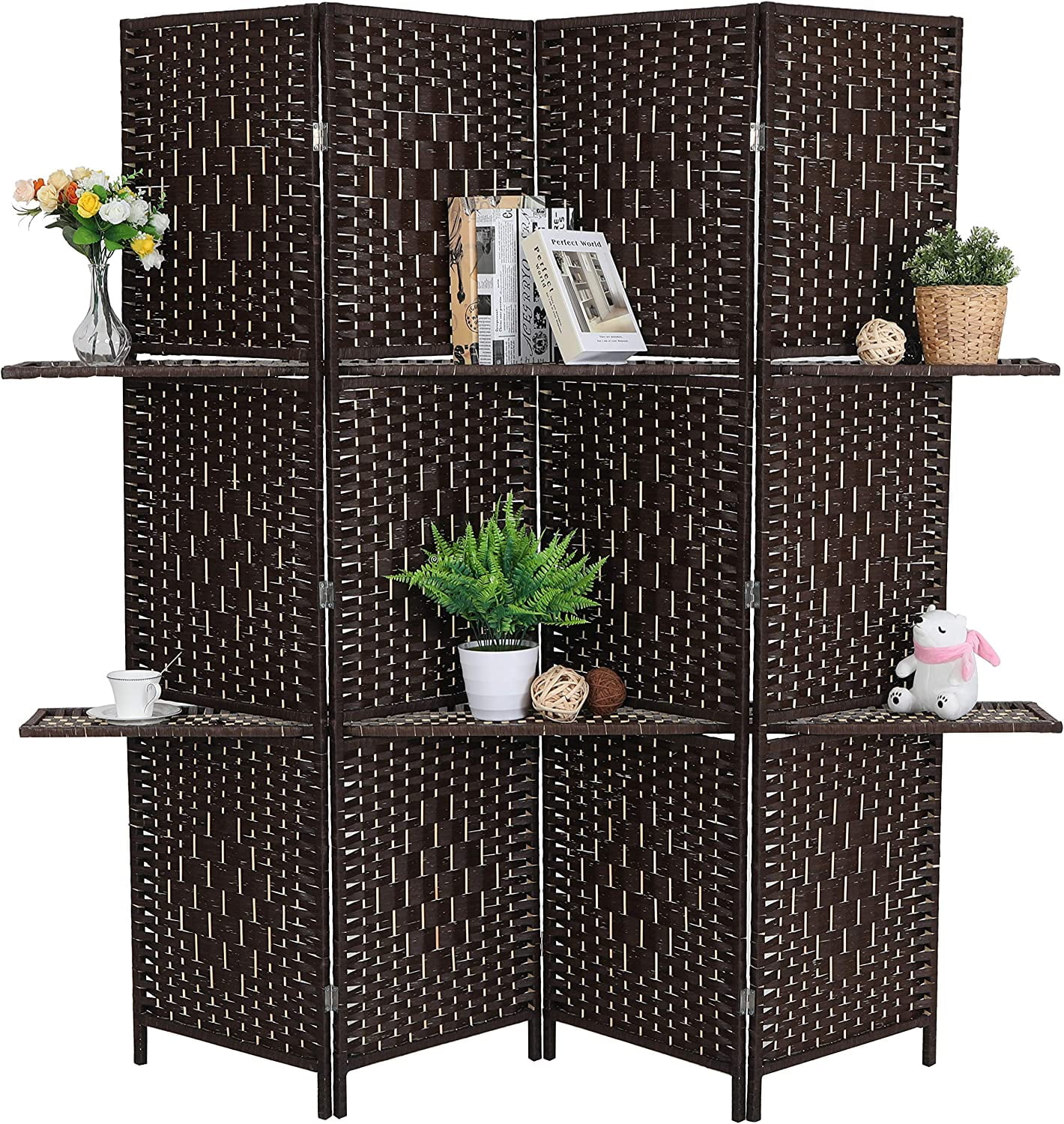 SASYXDC Display Shelves Woven Room Divider 4 Panel 6 Ft Portable Wide ...