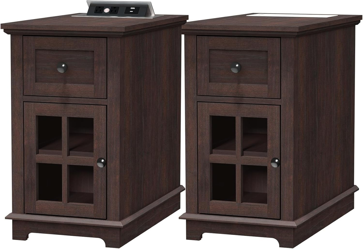 SASYXDC End Table with 1 Drawer Storage Side Table with Flip Top Charging Station Type-C & USB ...