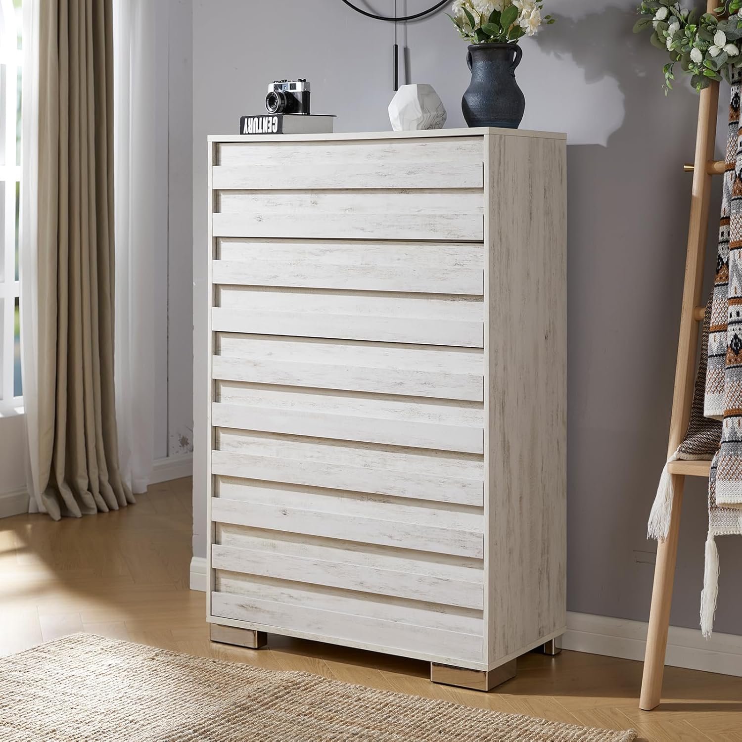 SASYXDC Farmhouse 5 Drawer Dressers for Bedroom Tall Dressers with Slat ...