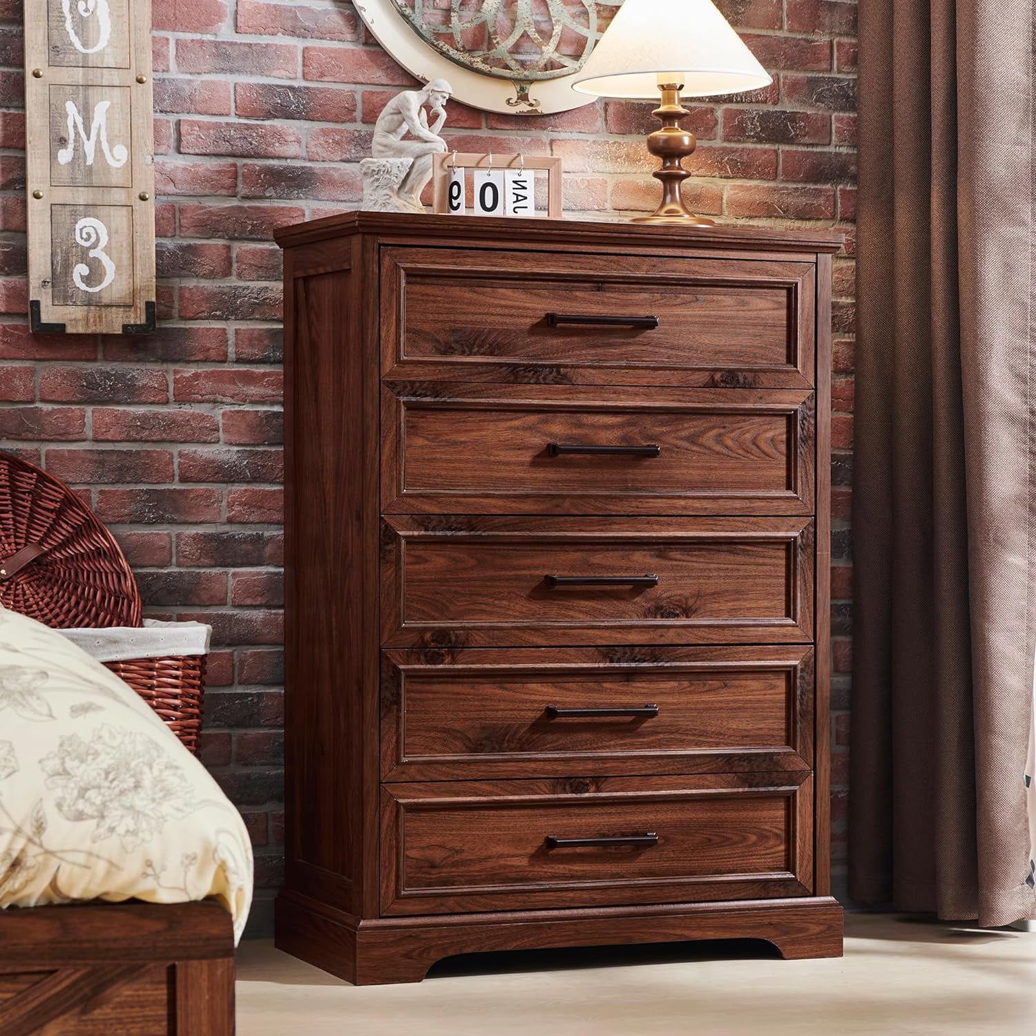 SASYXDC Farmhouse 5 Drawers Dresser Chests for Bedroom 46" Tall Wood ...
