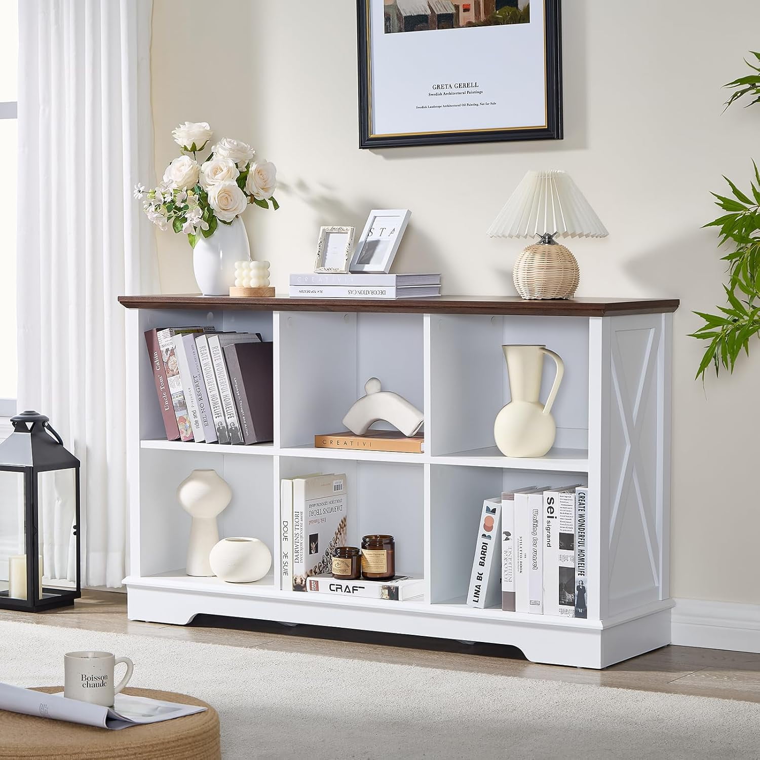 SASYXDC Farmhouse 6 Cube Bookshelf Storage Organizer Bookcase Kids Toy ...