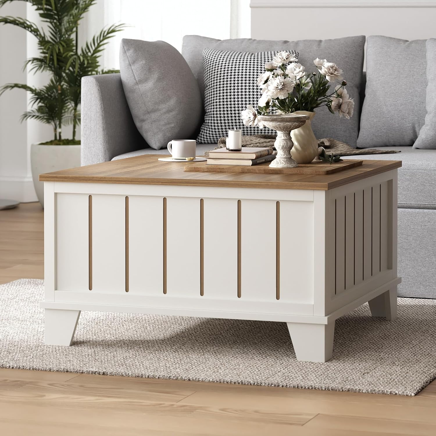 SASYXDC Farmhouse Coffee Table with Sliding Door 42 in Rustic Coffee ...