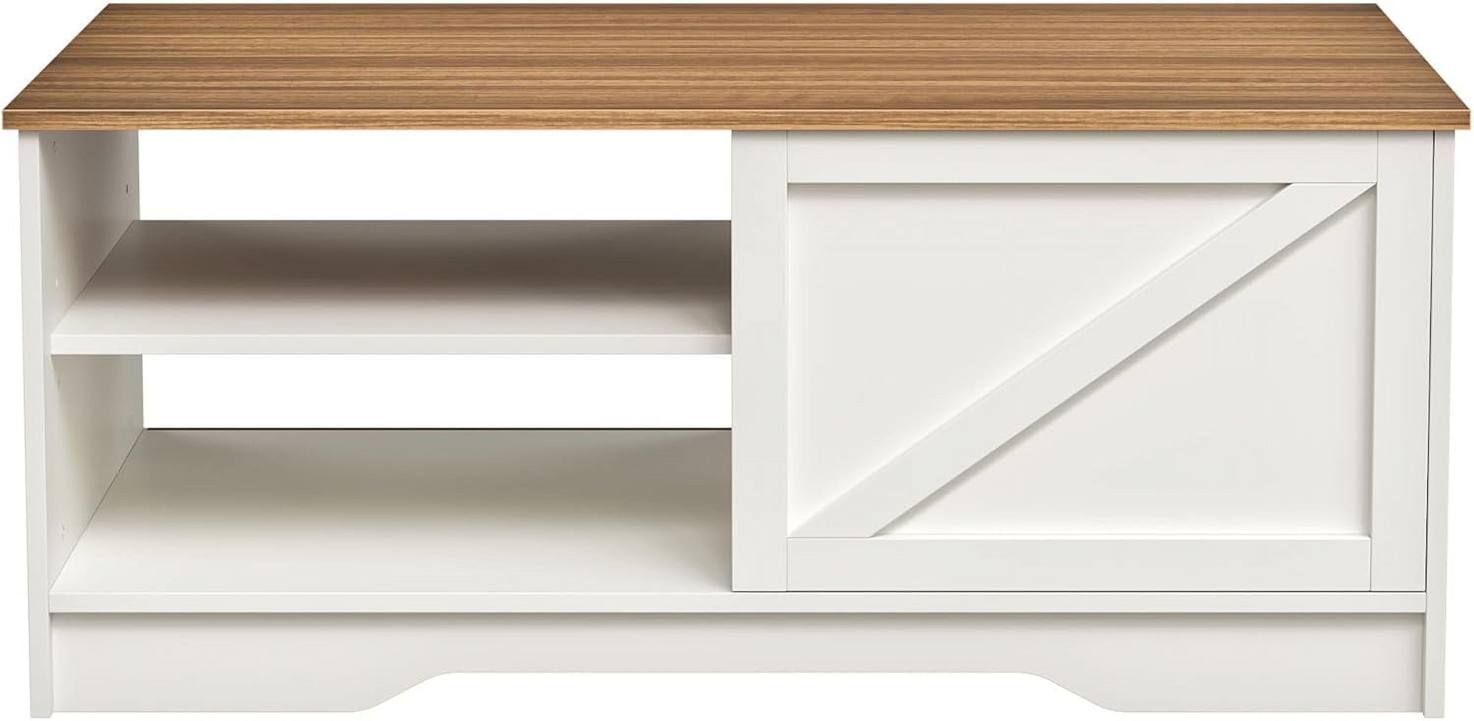 sasyxdc Farmhouse Coffee Table with Sliding Door 42 in Rustic Coffee ...