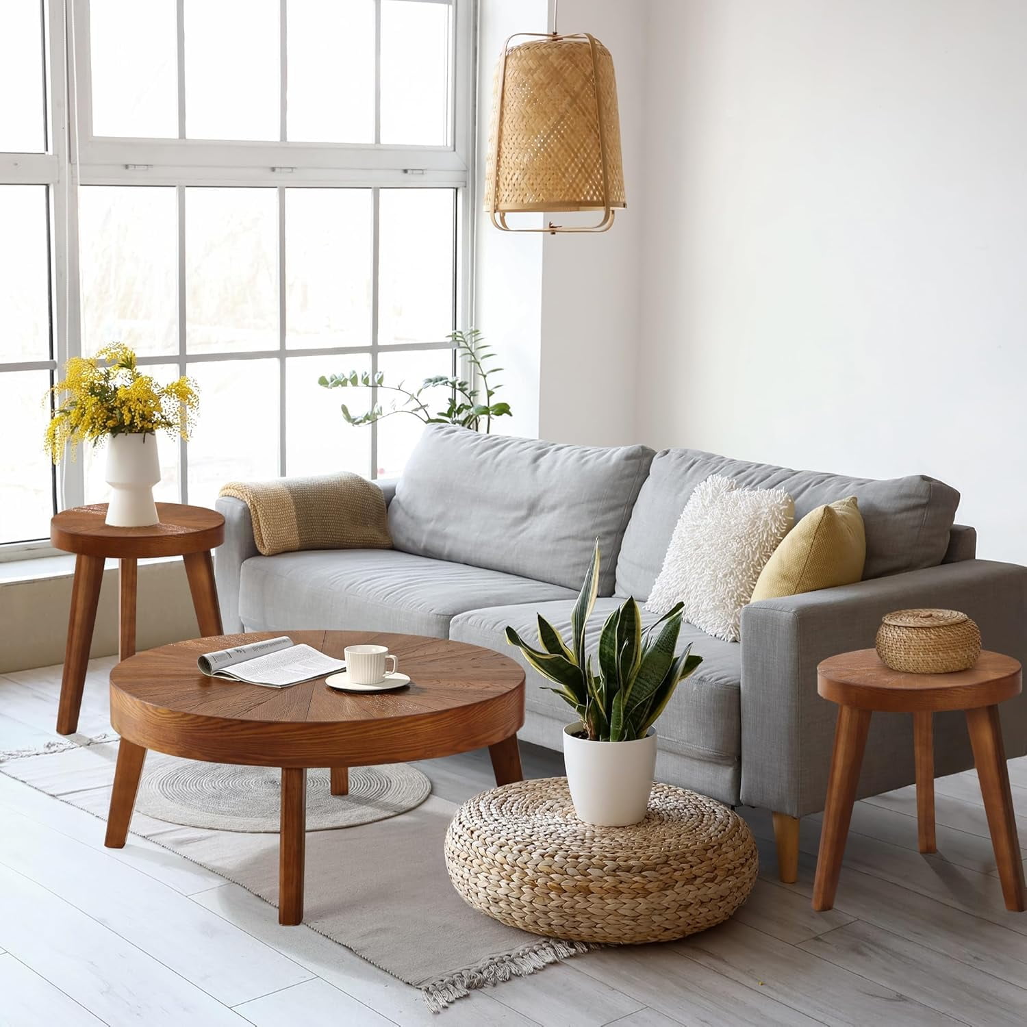 SASYXDC Farmhouse Round Coffee Boho Sofa Side Nesting Tables End Set ...