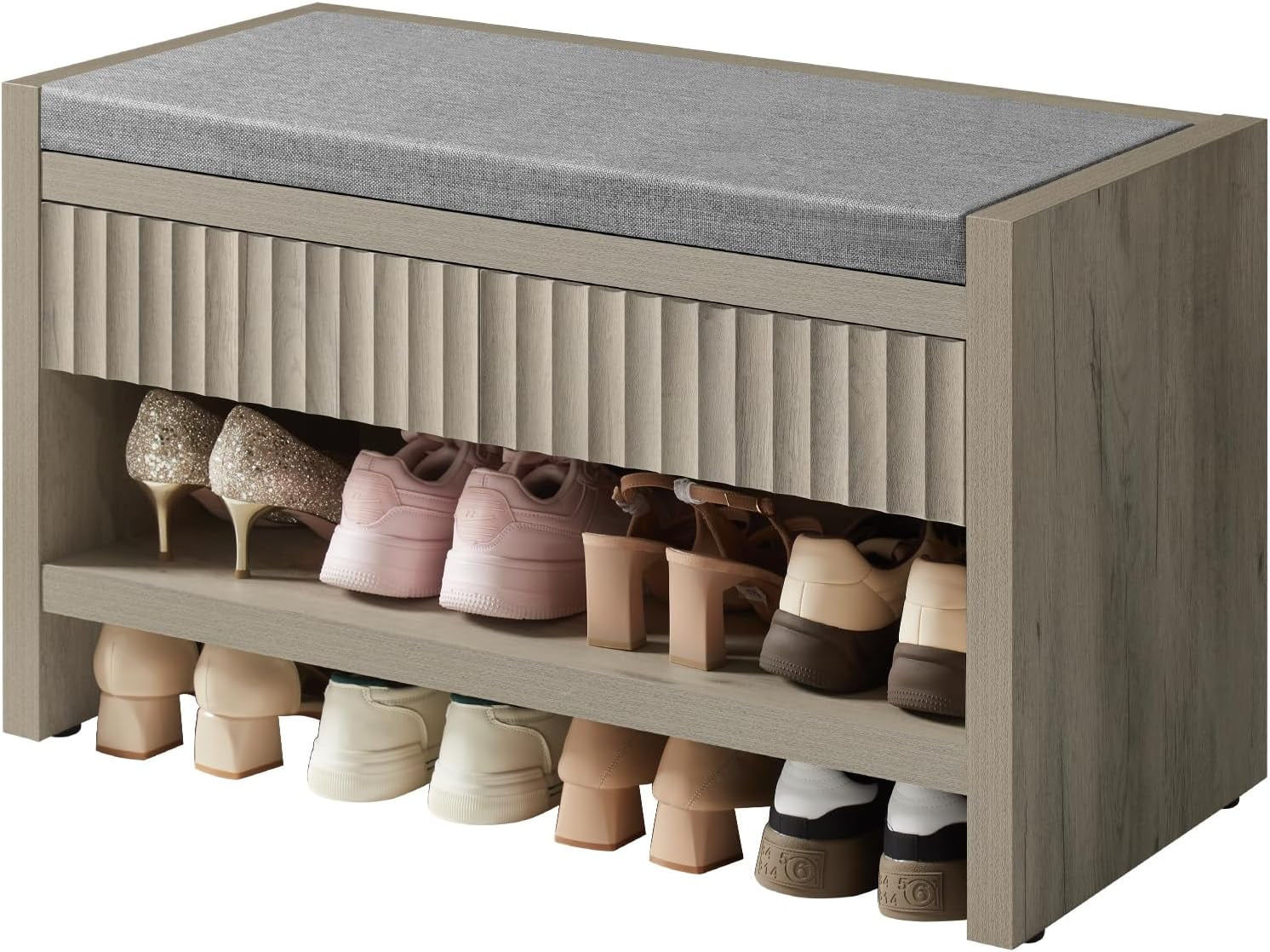 SASYXDC Fluted Shoe Storage Bench with 2 Drawers Heavy Duty Entryway ...
