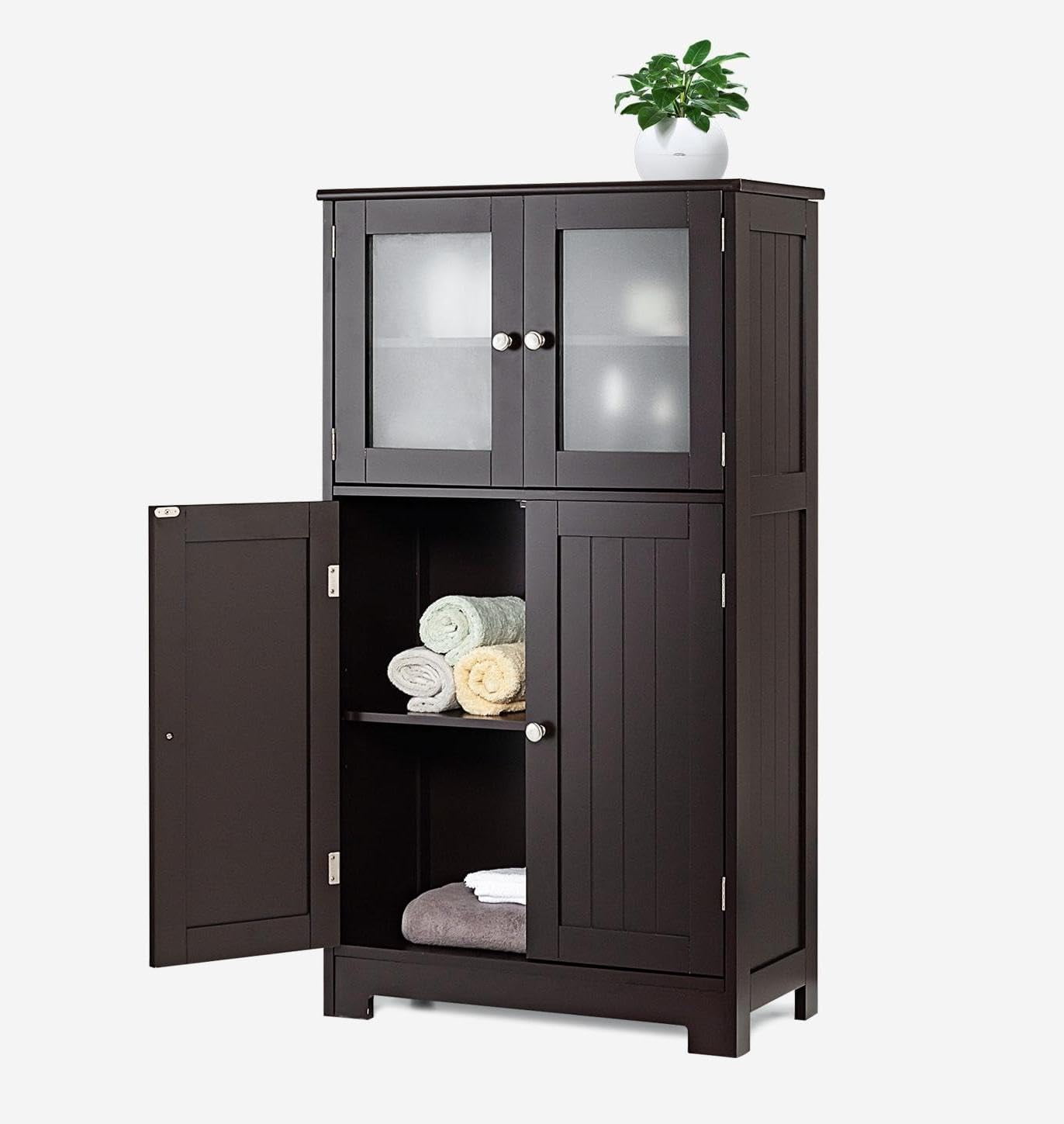 sasyxdc Freestanding Bathroom Cabinet w/Frosted Tempered Glass Doors ...