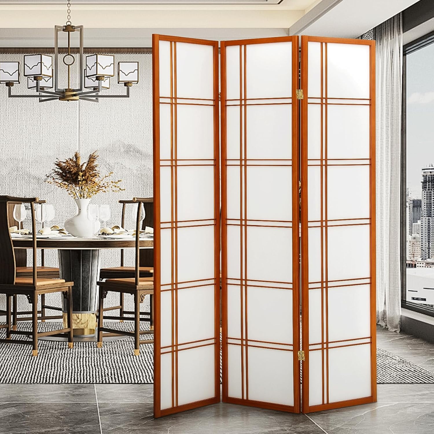 SASYXDC Japanese Shoji Room Divider 4-Panel Wooden Foldable ...