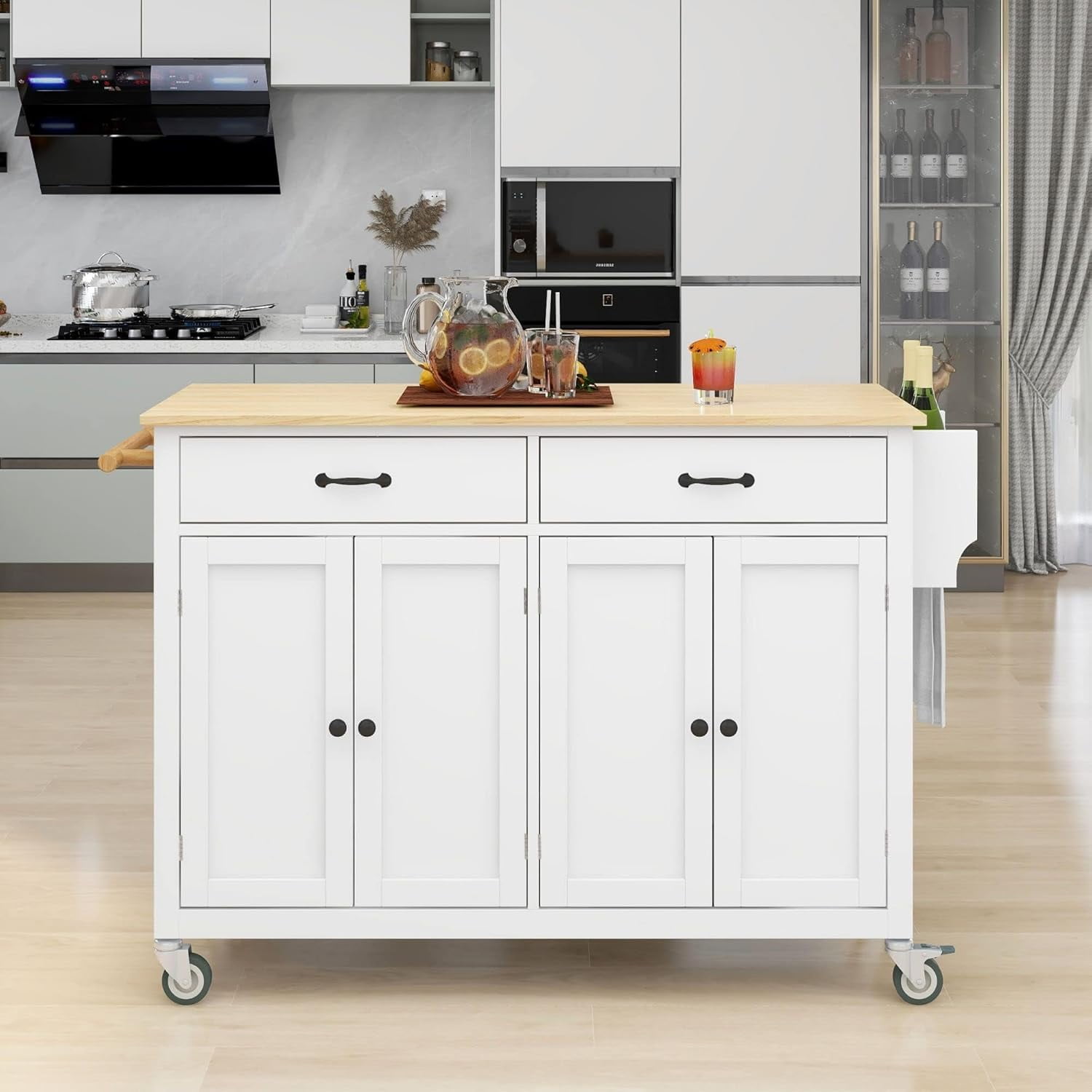 SASYXDC Kitchen Island with Drop Leaf Rolling Kitchen Island on Wheels ...