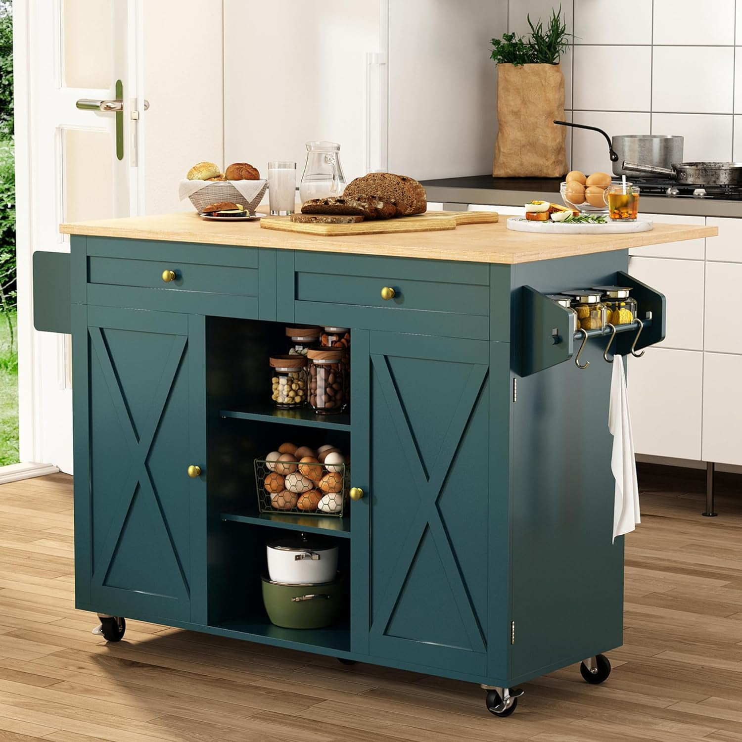 SASYXDC Kitchen Island On Wheels Rolling Kitchen Island Cart with Drop ...