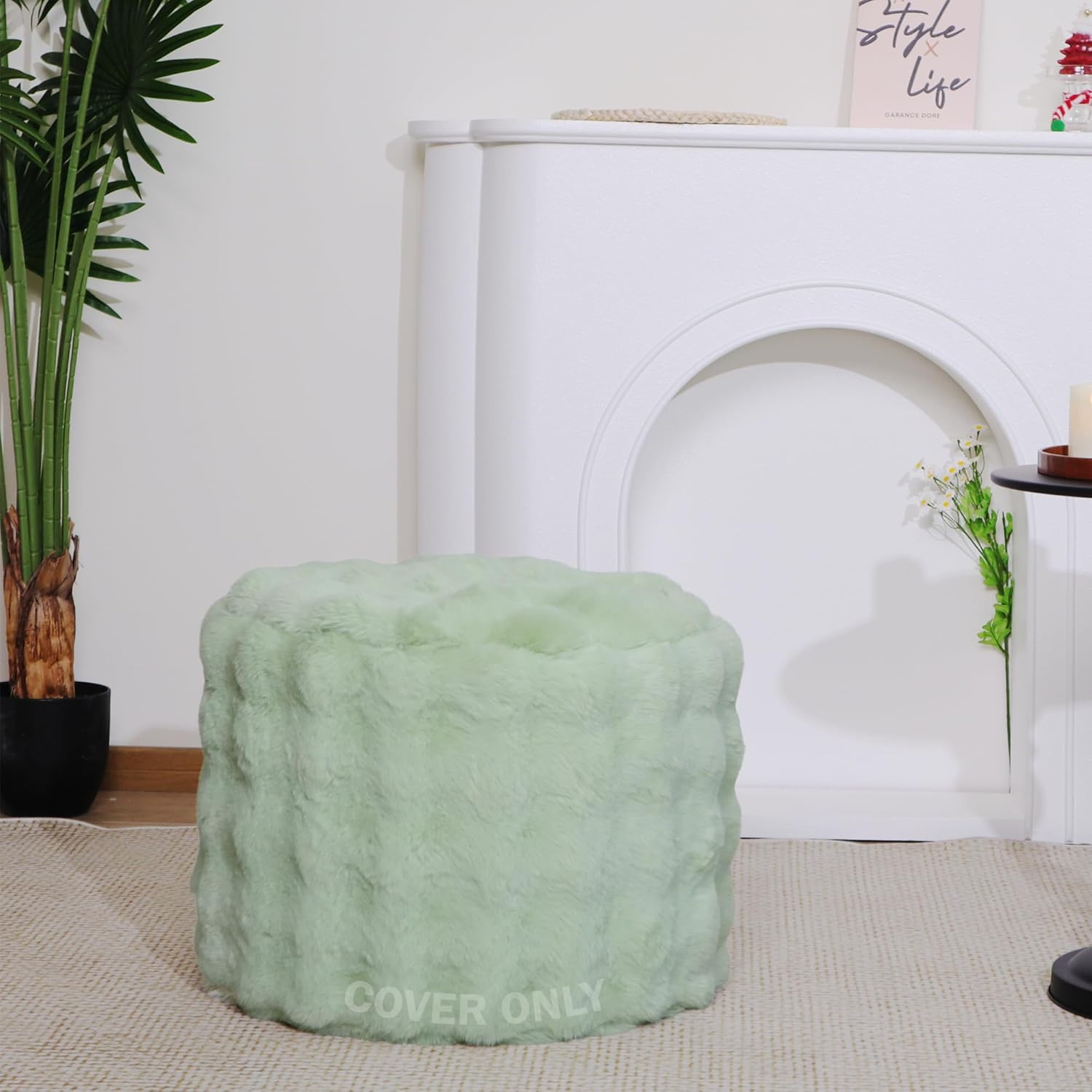 SASYXDC LTKIF Unstuffed Faux Fur Pouf Cover - Plush Cozy Ottoman Cover ...