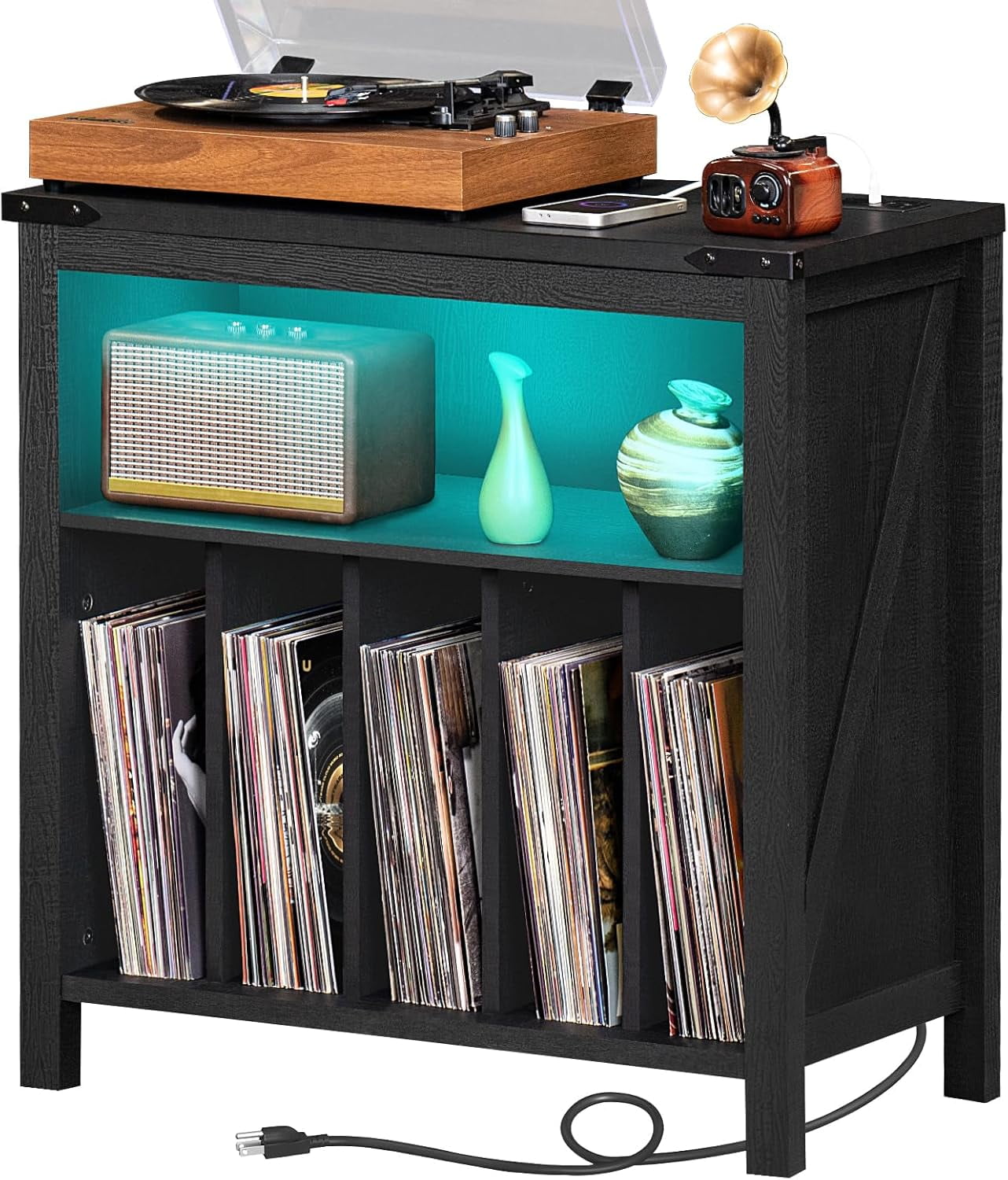 SASYXDC Large Record Player Table with Charging Station & LED Lights ...