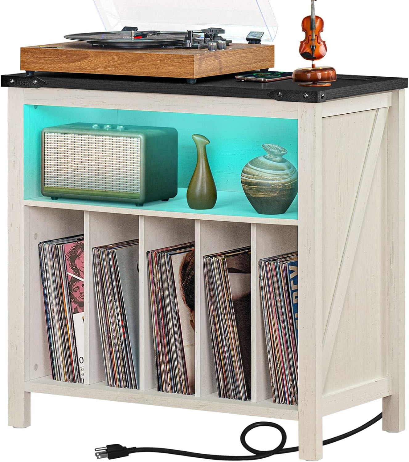 sasyxdc Large Record Player Table with Charging Station & LED Lights ...
