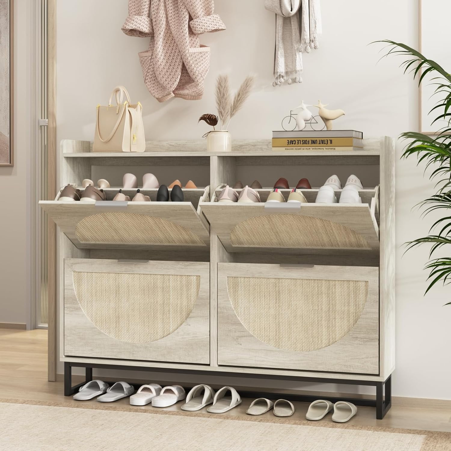SASYXDC Large Shoe Storage Cabinet with 4 Flip Drawers Freestanding ...